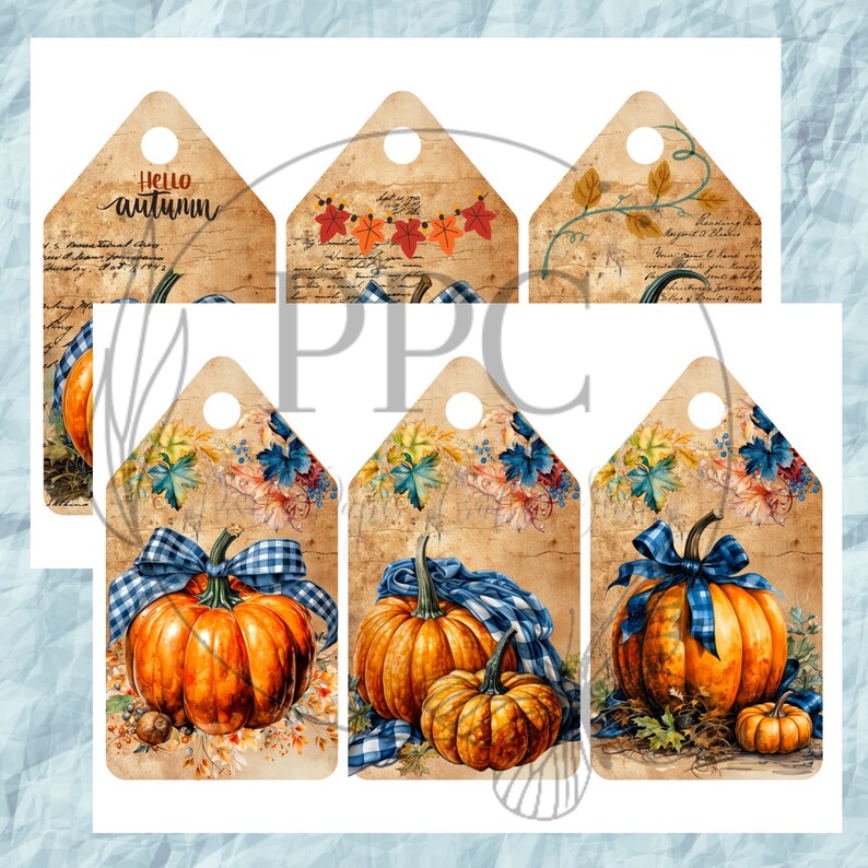 Printable Autumn Pumpkin Tags for Junk Journal, Digital Tags, Printable ...