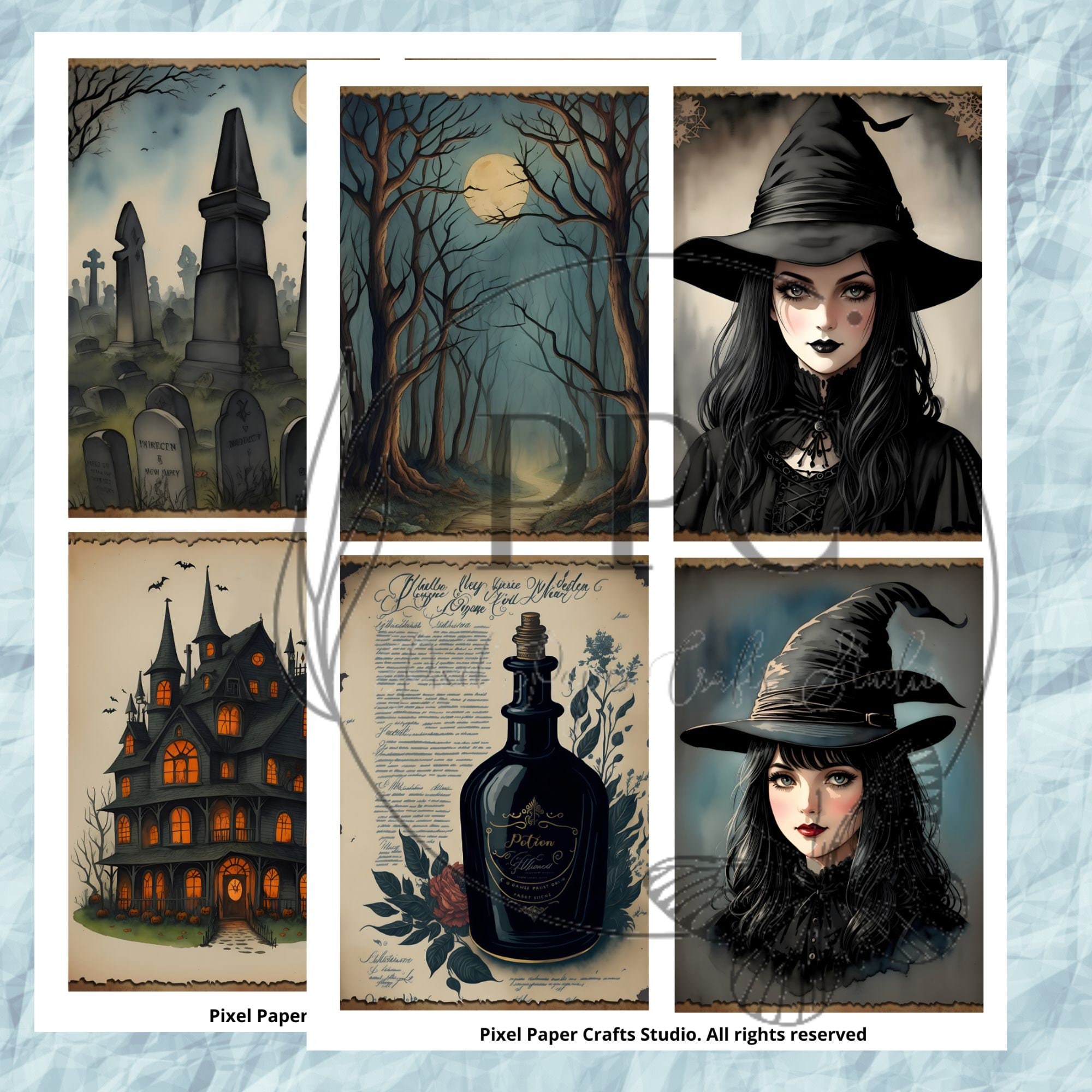 Printable Vintage Witch Cards, Digital Cards, Digital Paper, Junk ...