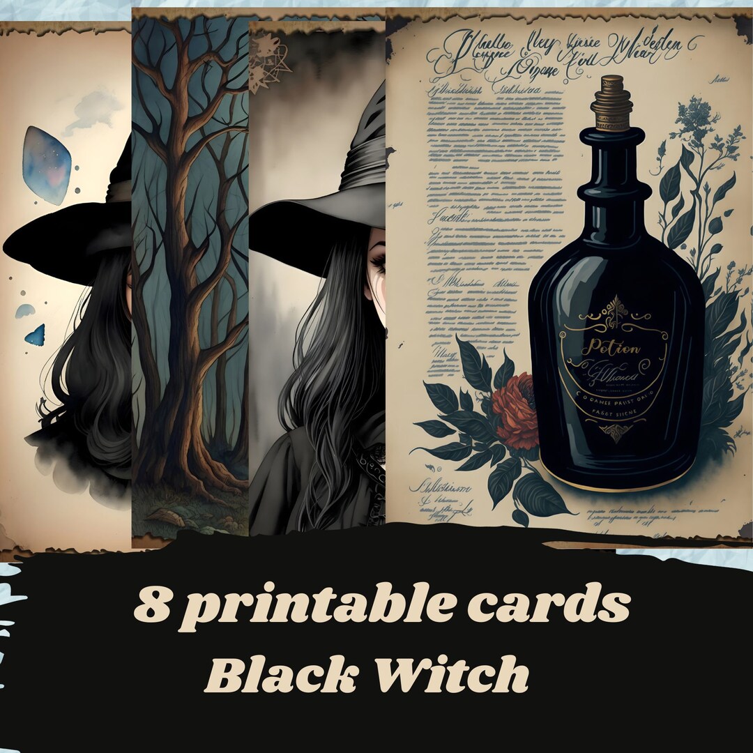 Printable Vintage Witch Cards, Digital Cards, Digital Paper, Junk ...