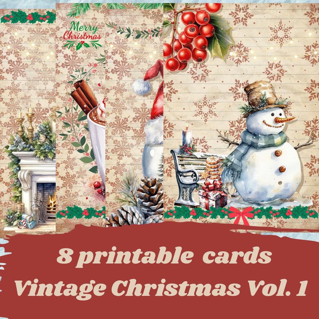 Printable Vintage Christmas Cards, Digital Cards, Digital Paper ...