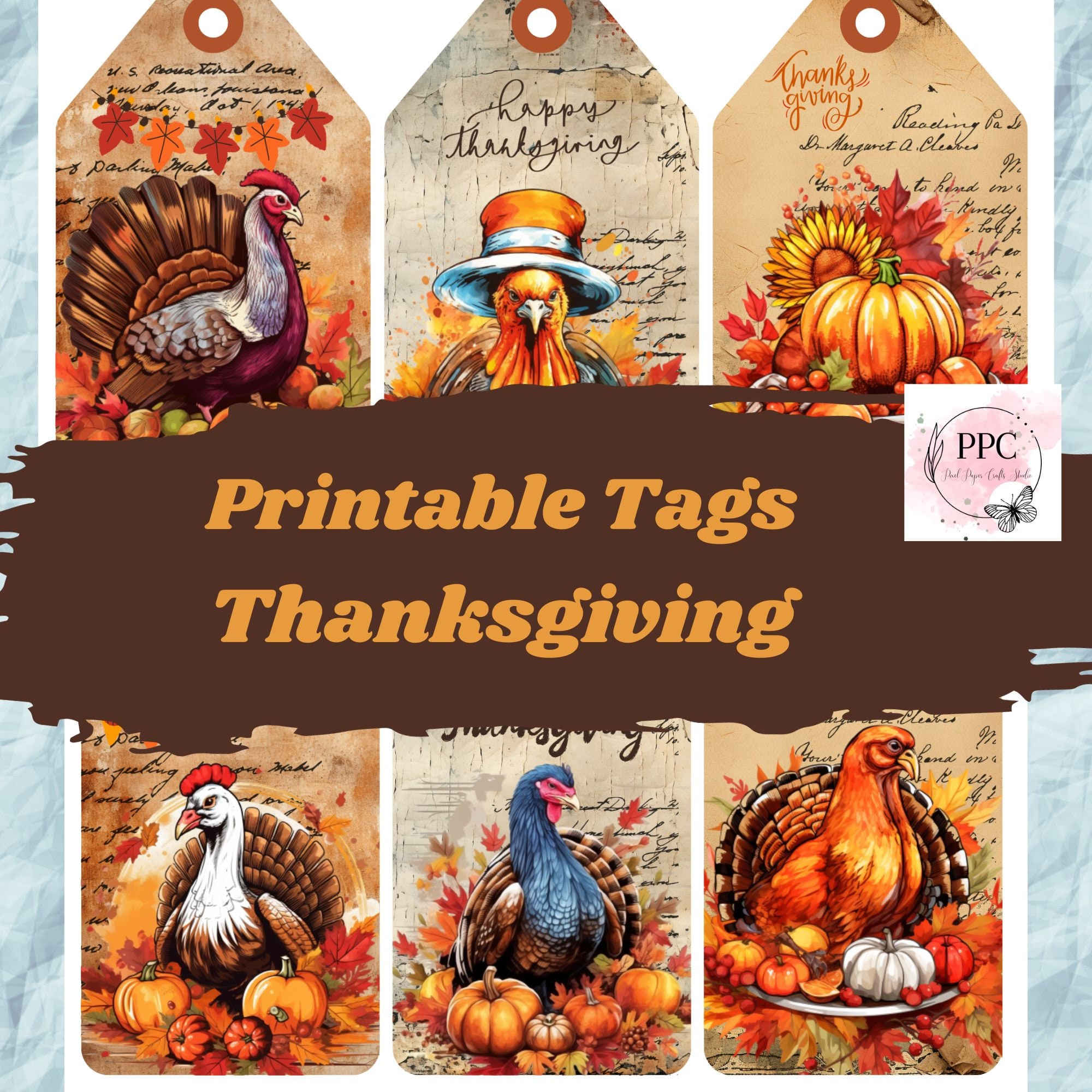 Printable Thanksgiving Tags, Digital Fall Tags, Vintage Thanksgiving ...