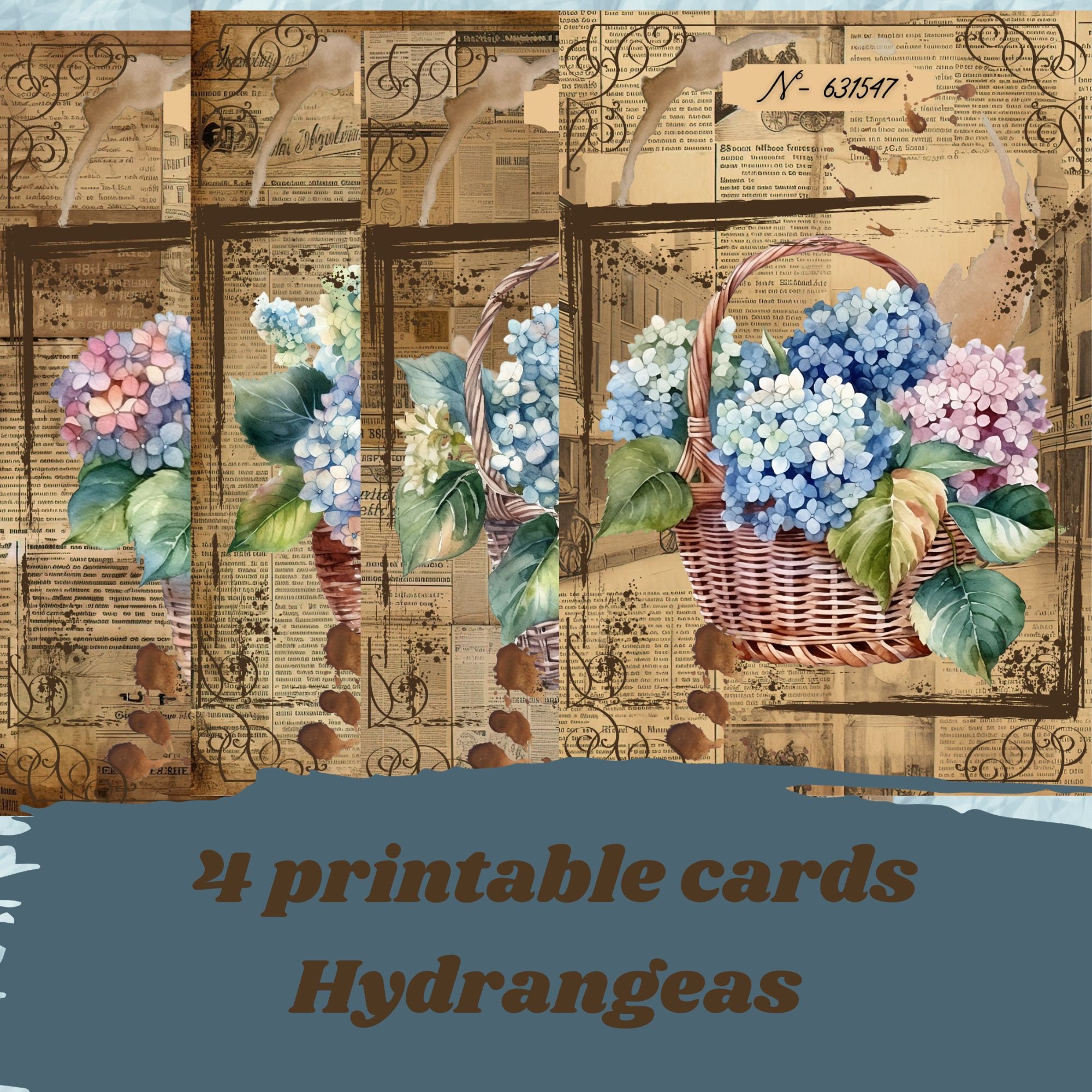 Vintage Printable Hydrangea Cards Digital Cards Digital - Etsy