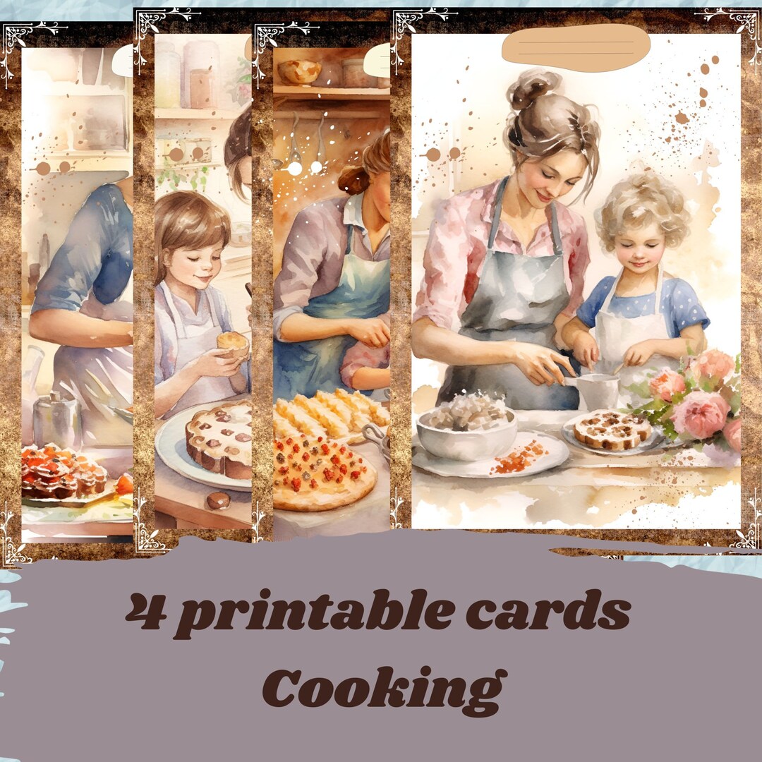Watercolor Cooking Cards for Junk Journal, Cooking Journaling Cards ...