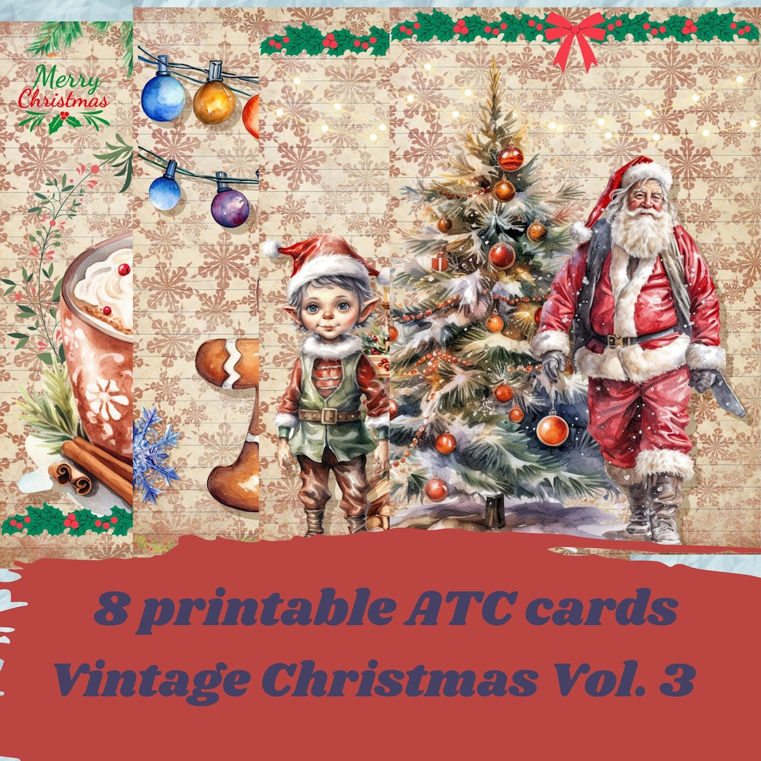 Printable Vintage Christmas Cards Digital ATC Cards Digital - Etsy