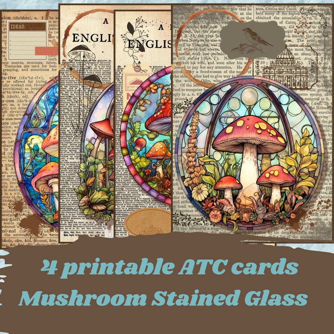 Printable Mushroom Stained Glass Cards Journaling Cards - Etsy