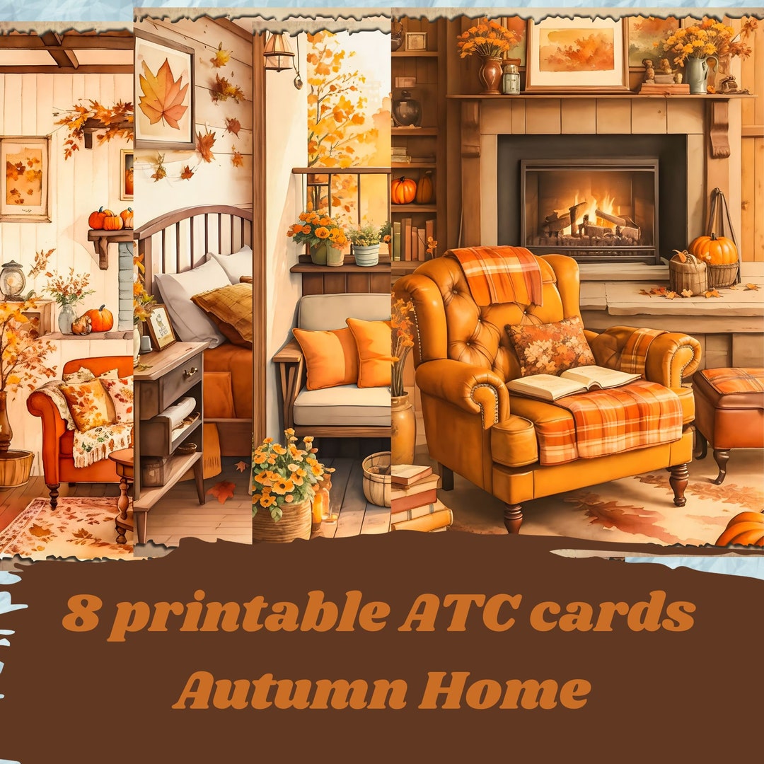 ATC Cards Fall House Printable, Digital Junk Journal Cards ...