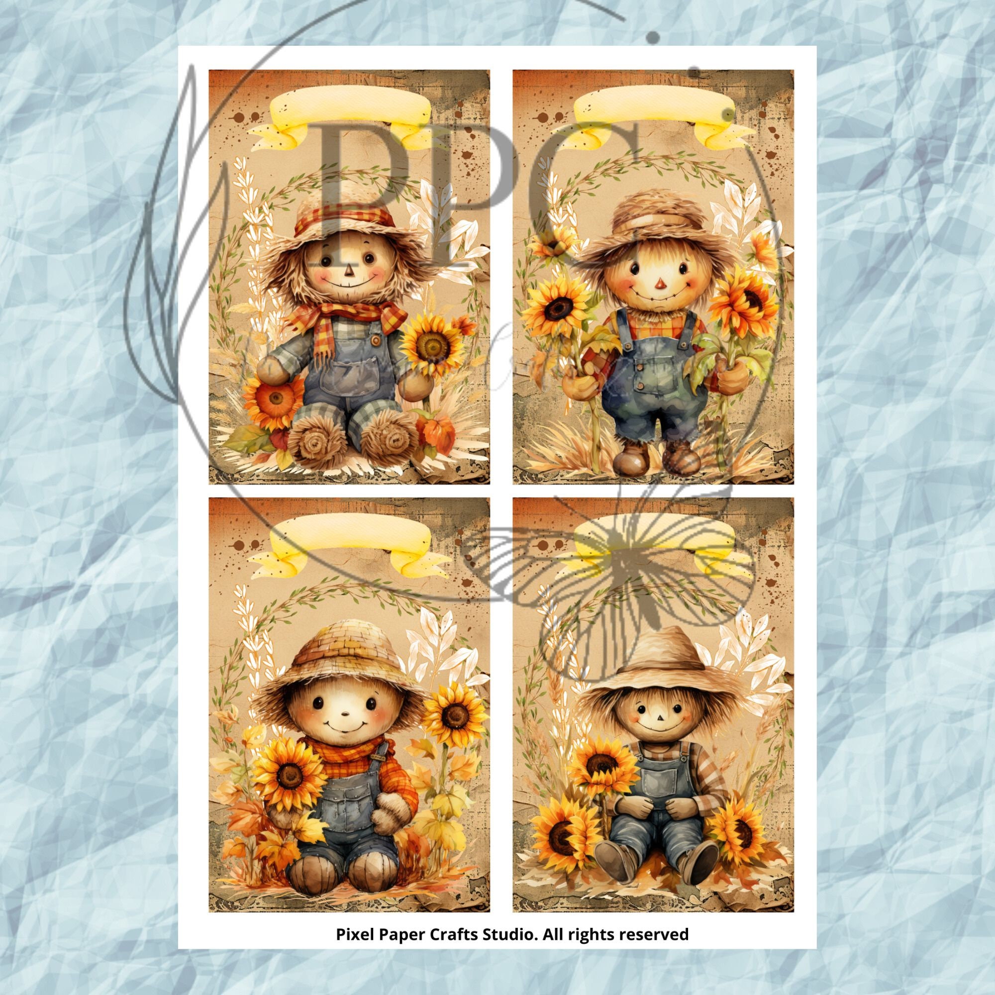 Scarecrow Cards for Junk Journal Fall Ephemera Printable - Etsy