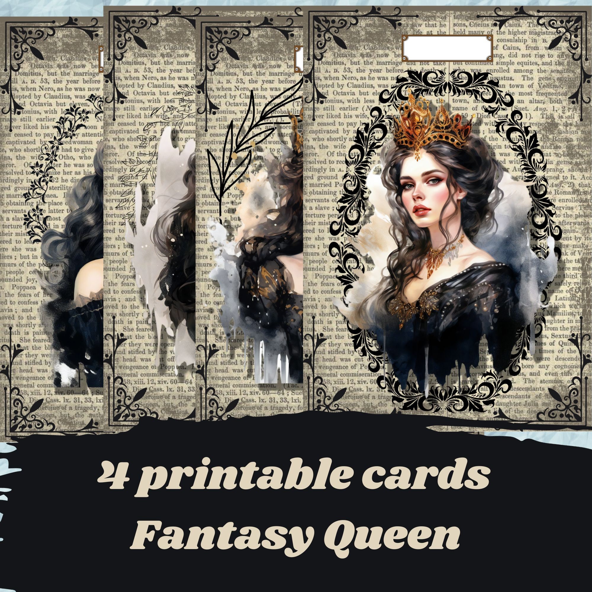 Vintage Fantasy Queen Cards Printable, Fantasy Queen Cards for ...