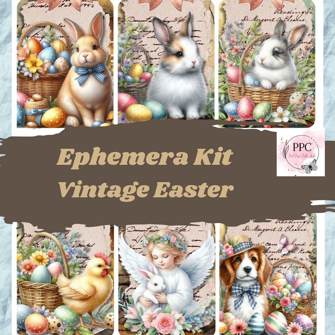 Vintage Easter Ephemera Kit Printable, Junk Journal Ephemera, Digital ...