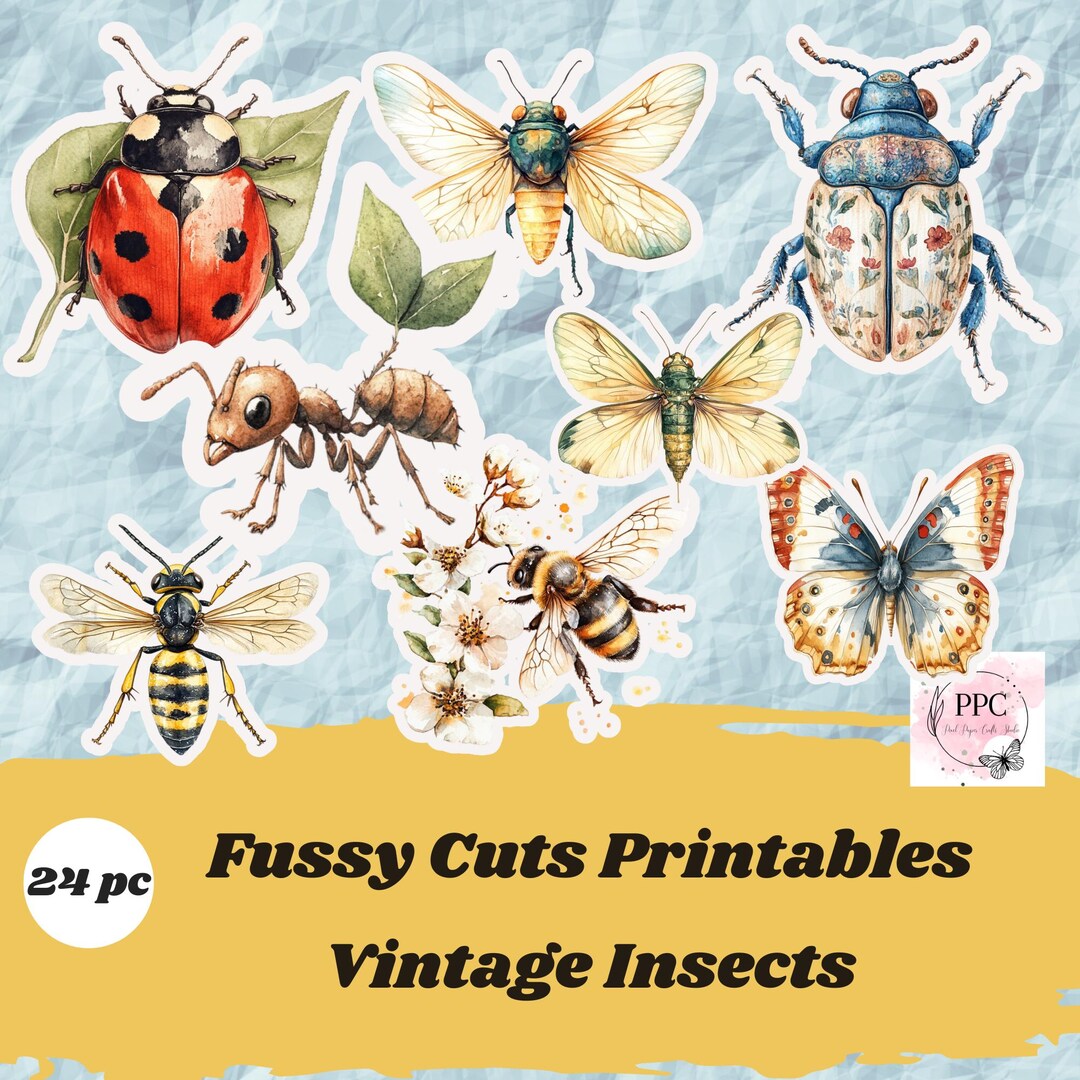 Vintage Insects Printable Fussy Cuts, Spring Die Cuts, Printable ...