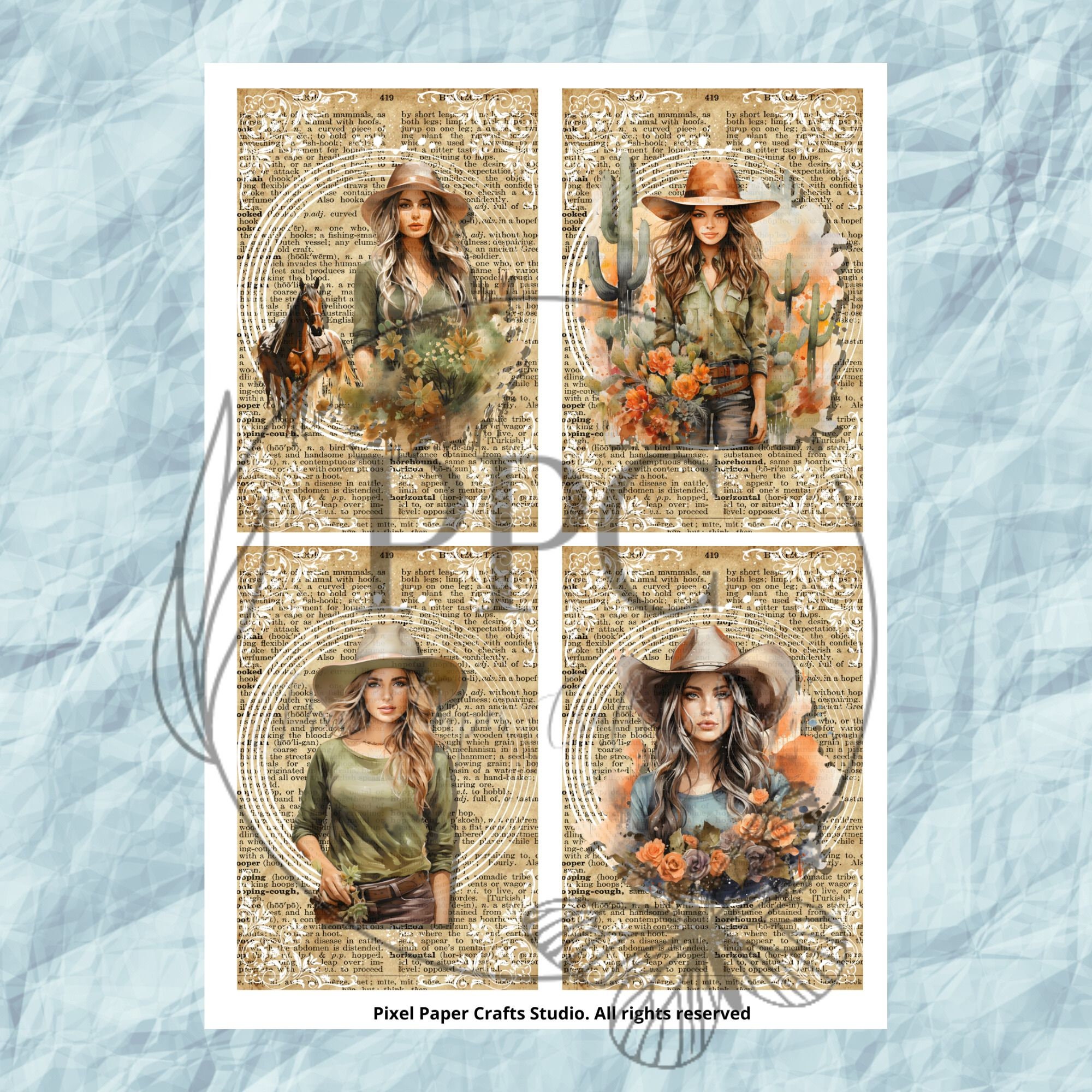 Printable Cowgirl Cards for Junk Journaling, Scrapbooking Cards ...