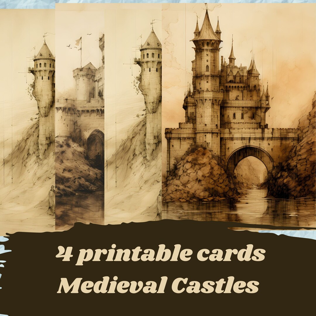 Printable Medieval Castle Card, Digital Cards, Digital Paper for ...