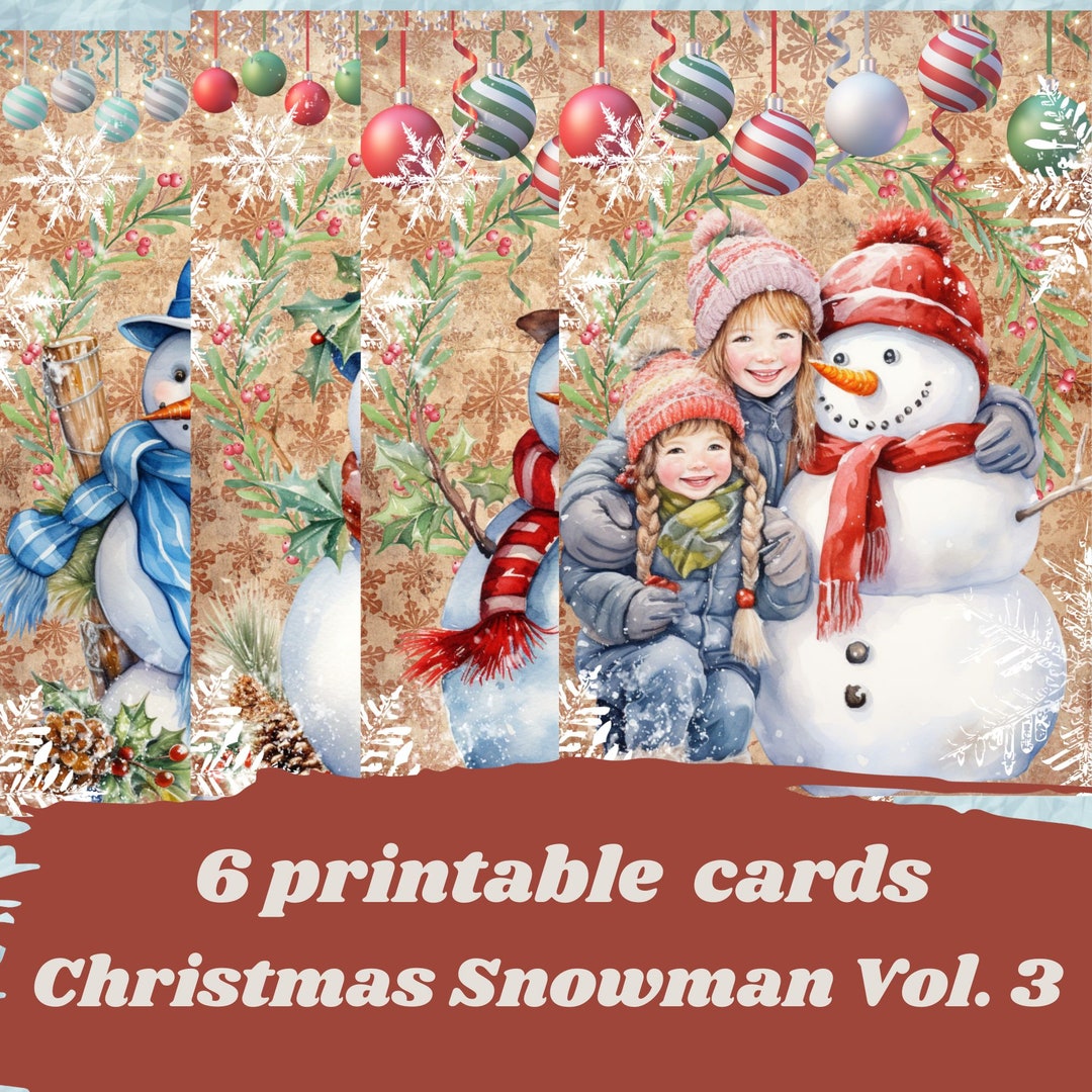 Printable Christmas Snowman Cards, Printable Digital Download ...