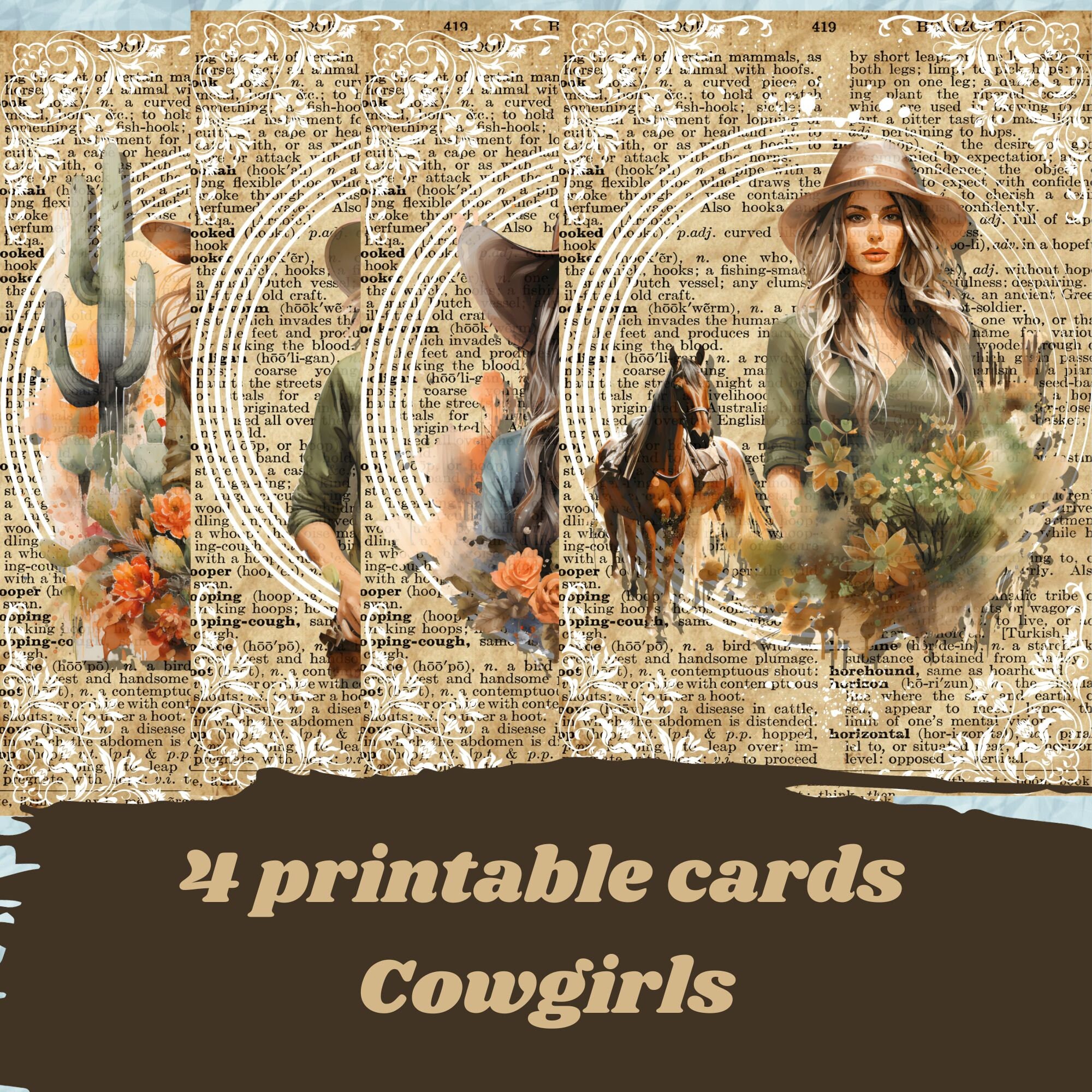Printable Cowgirl Cards for Junk Journaling, Scrapbooking Cards ...
