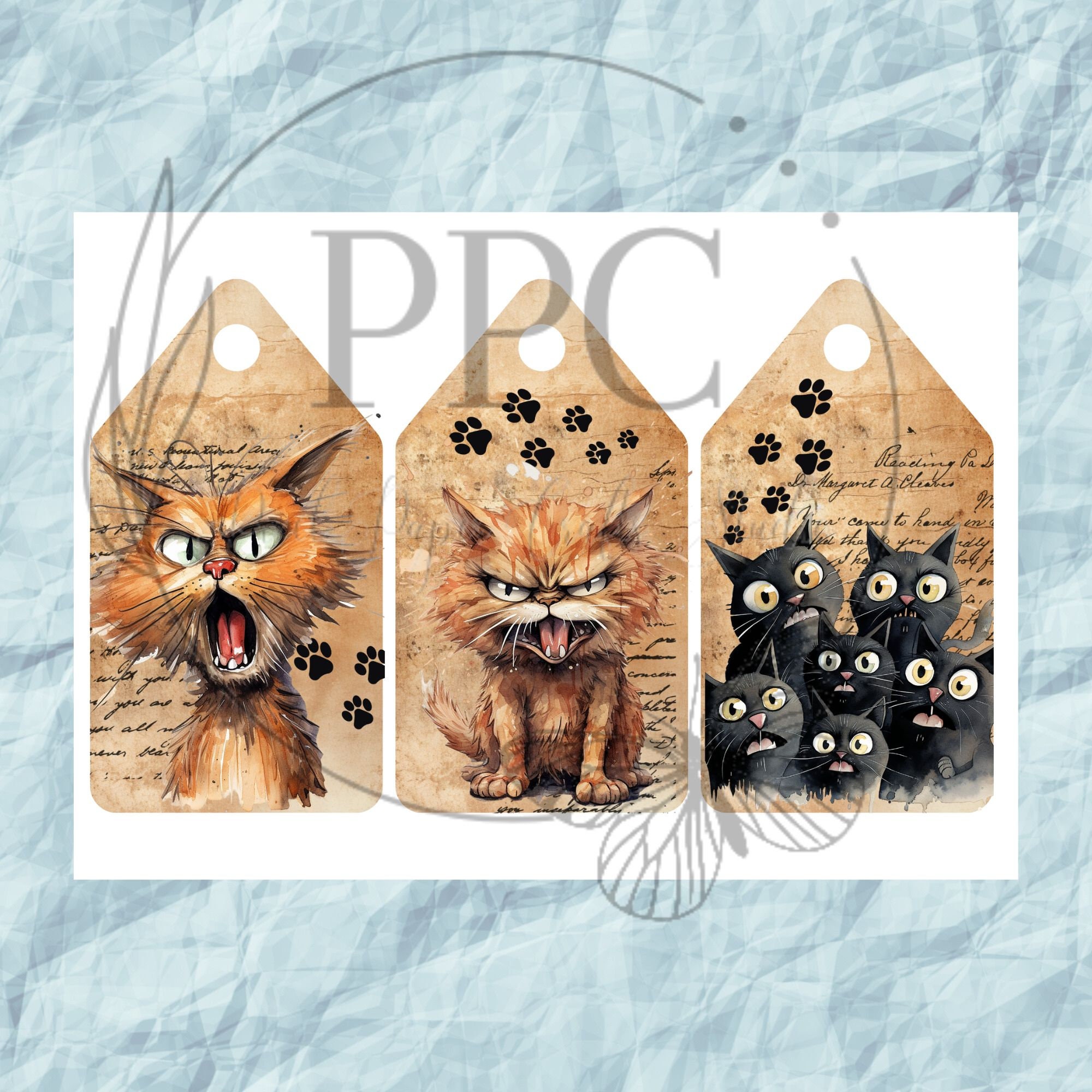 Funny Cats Tags Printable for Junk Journal, Digital Scrapbooking Tags ...