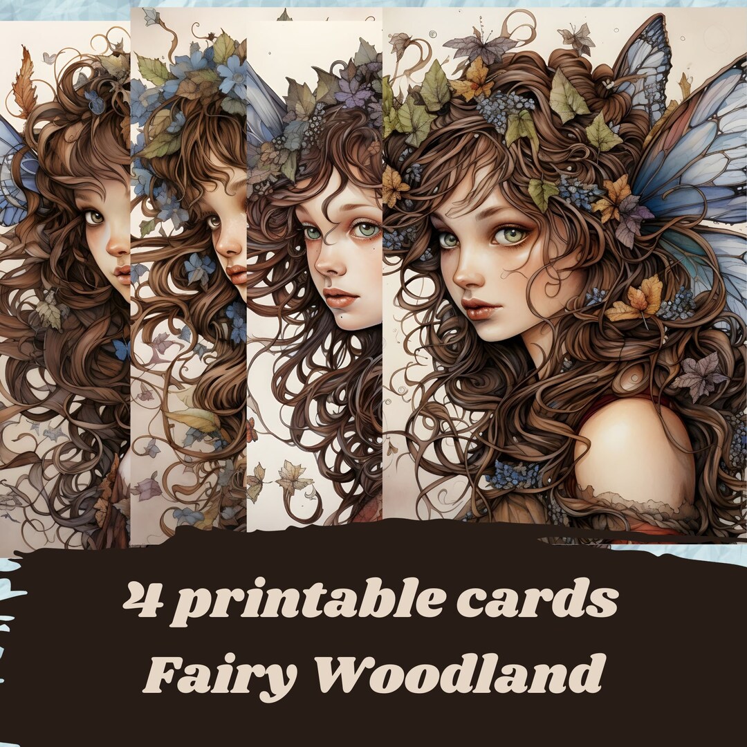 Printable Woodland Fairy Cards, Digital Cards, Fairy Ephemera, Digital ...