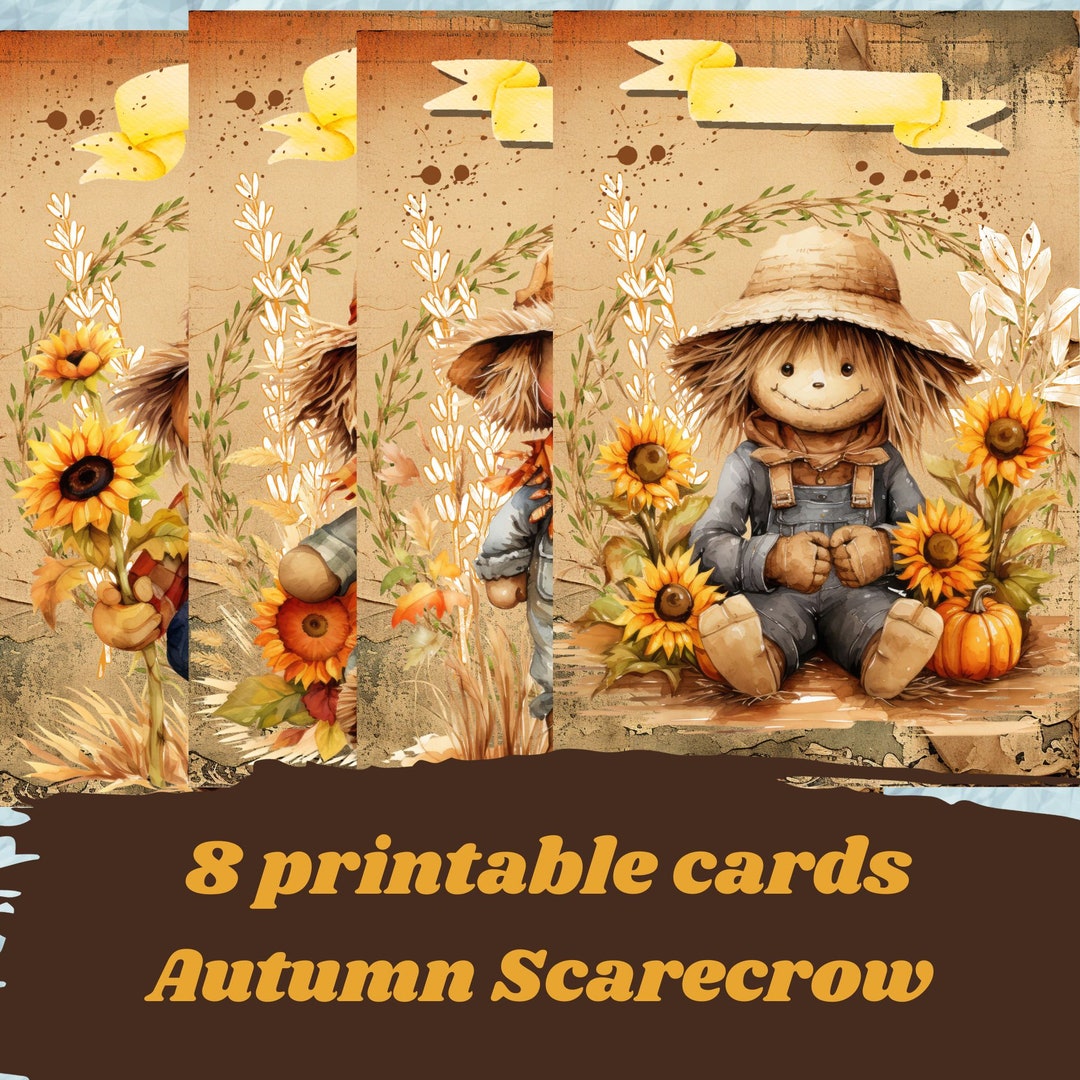 Scarecrow Cards for Junk Journal, Fall Ephemera Printable, Digital ...