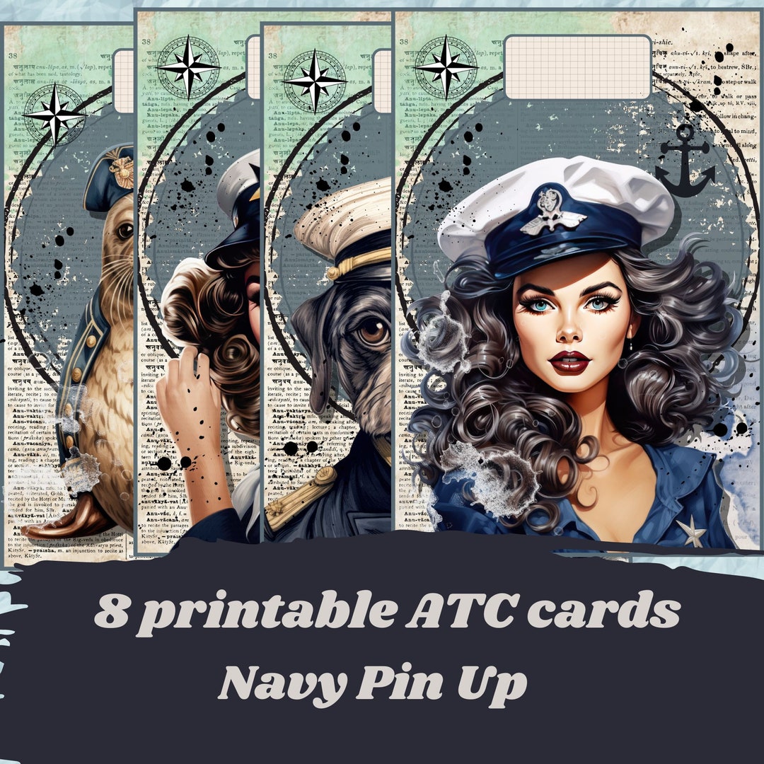 Printable Nautical Pin up Cards Marine Vintage Cards Digital - Etsy