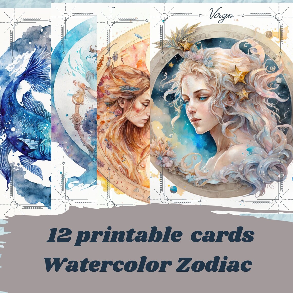 Printable Watercolor Zodiac Cards, Celestial Cards, Printable ...