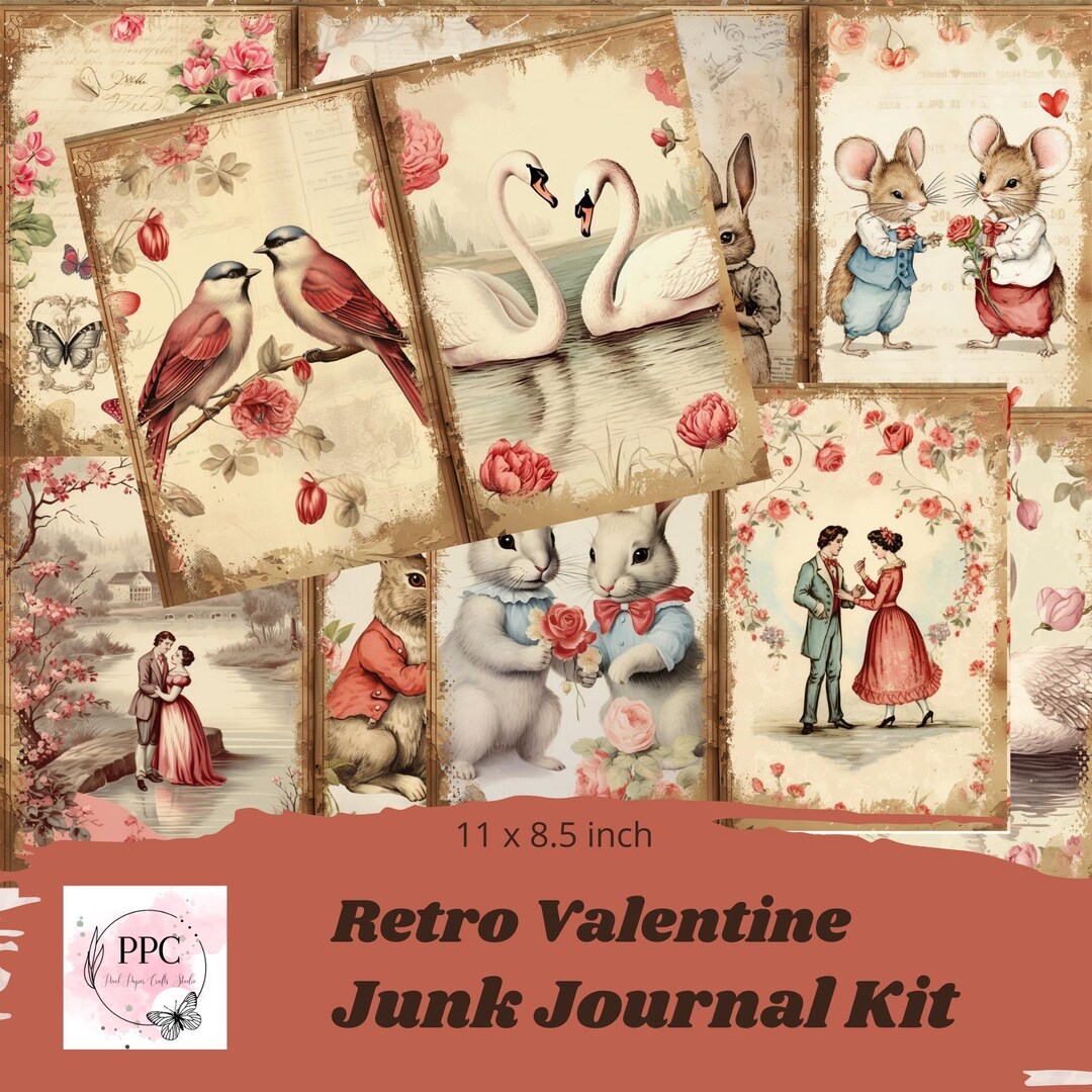 Retro Valentine Junk Journal Kit Printable, Retro Junk Journal, Junk ...