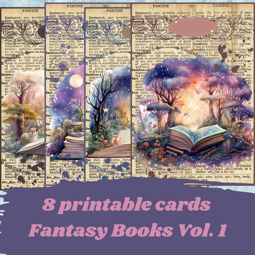 Printable Fantasy Book Cards, Digital Cards, Digital Paper, Paper ...