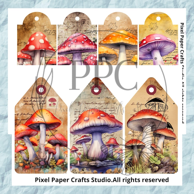 Mushroom Tags Printable , Mushroom Ephemera for Junk Journaling ...