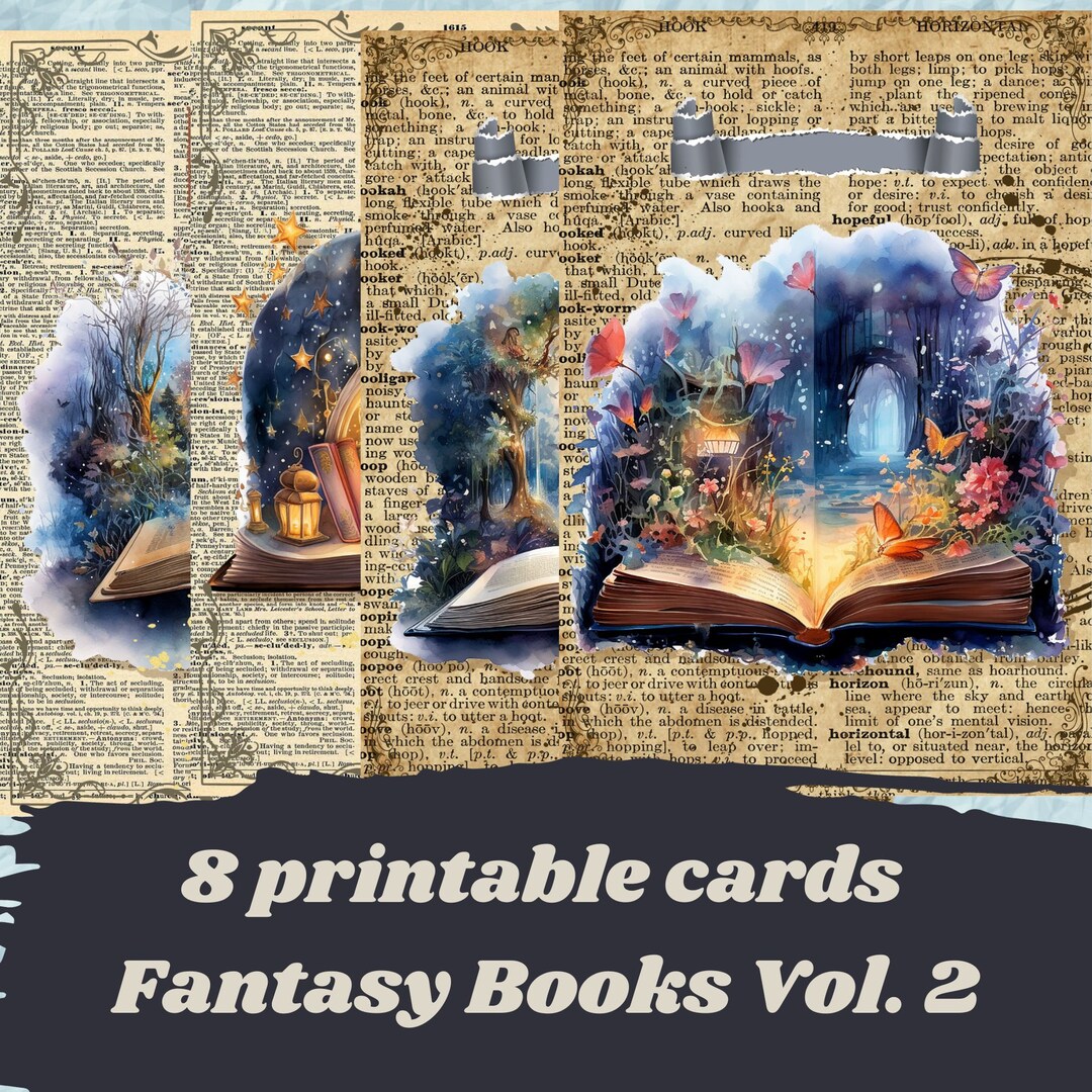Printable Fantasy Book Cards, Digital Cards, Digital Paper, Paper ...