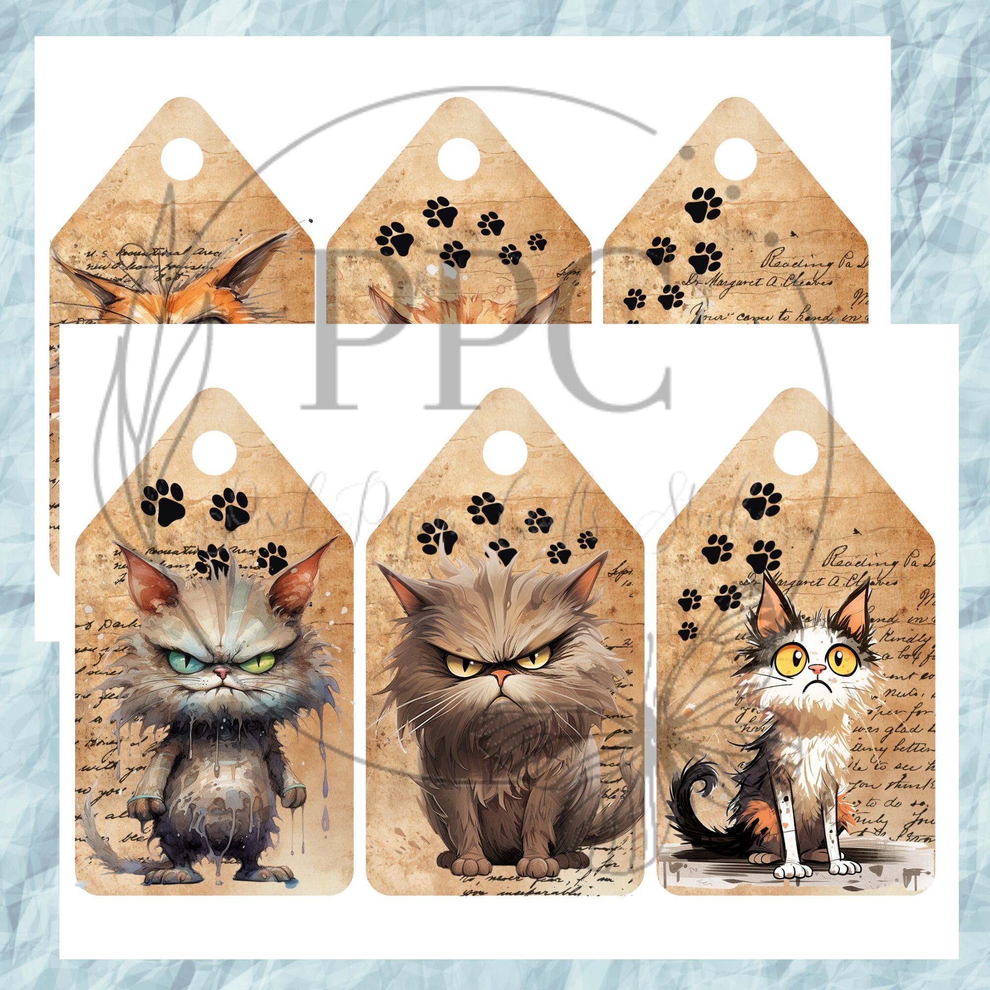 Funny Cats Tags Printable for Junk Journal, Digital Scrapbooking Tags ...
