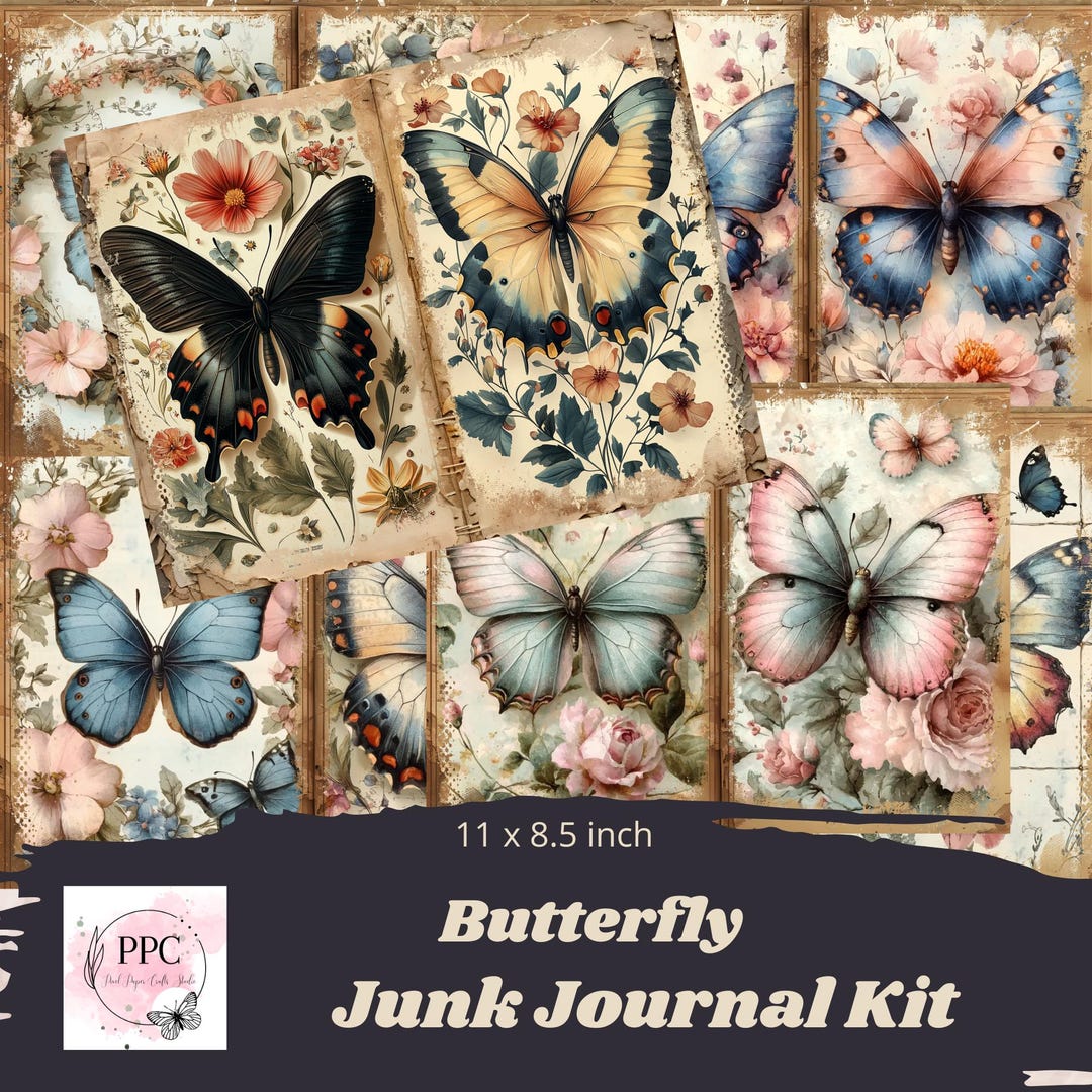Vintage Butterfly Junk Journal Kit Printable, Vintage Butterfly Junk ...