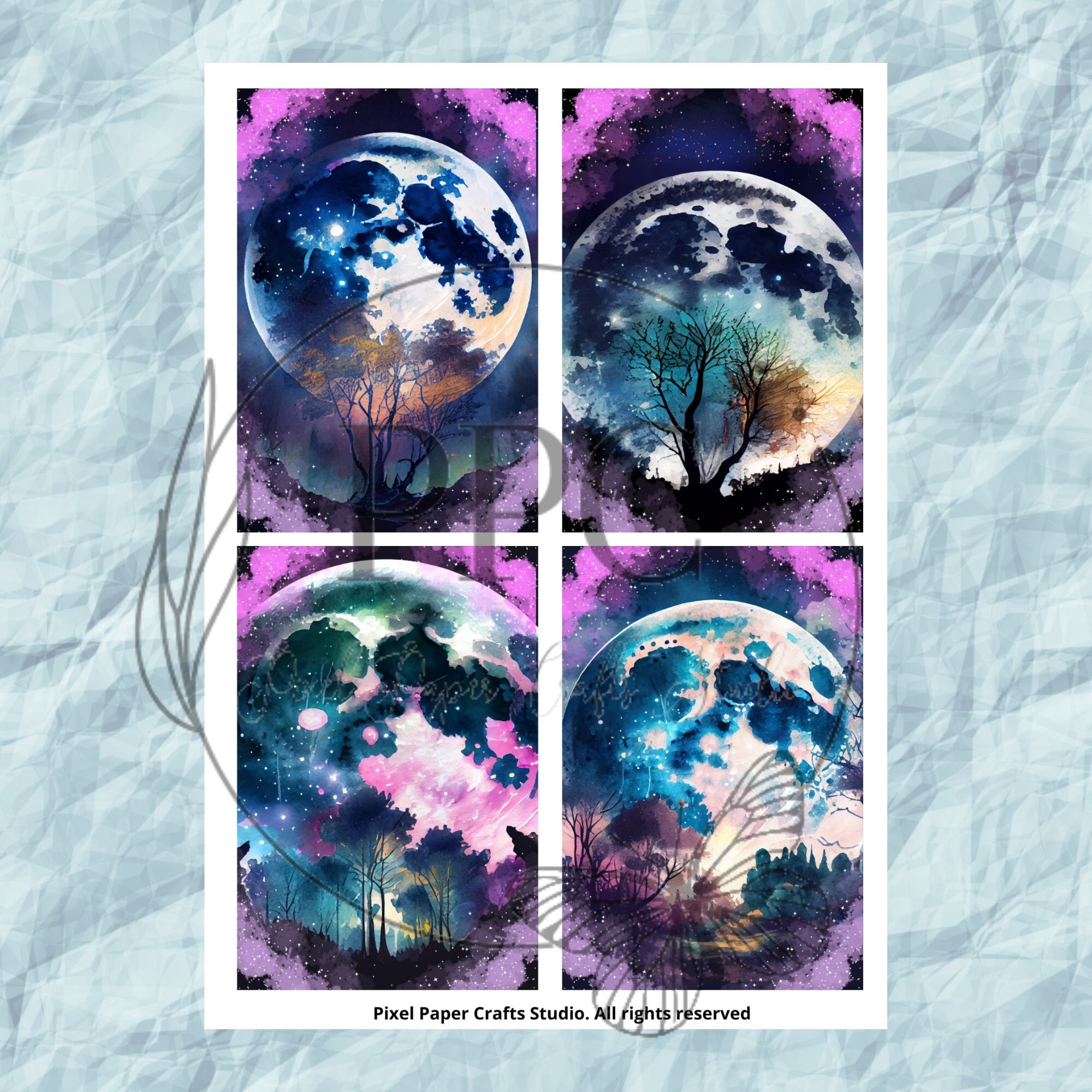 Printable Full Moon Celestial Cards, Journaling Cards, Scrapbooking ...