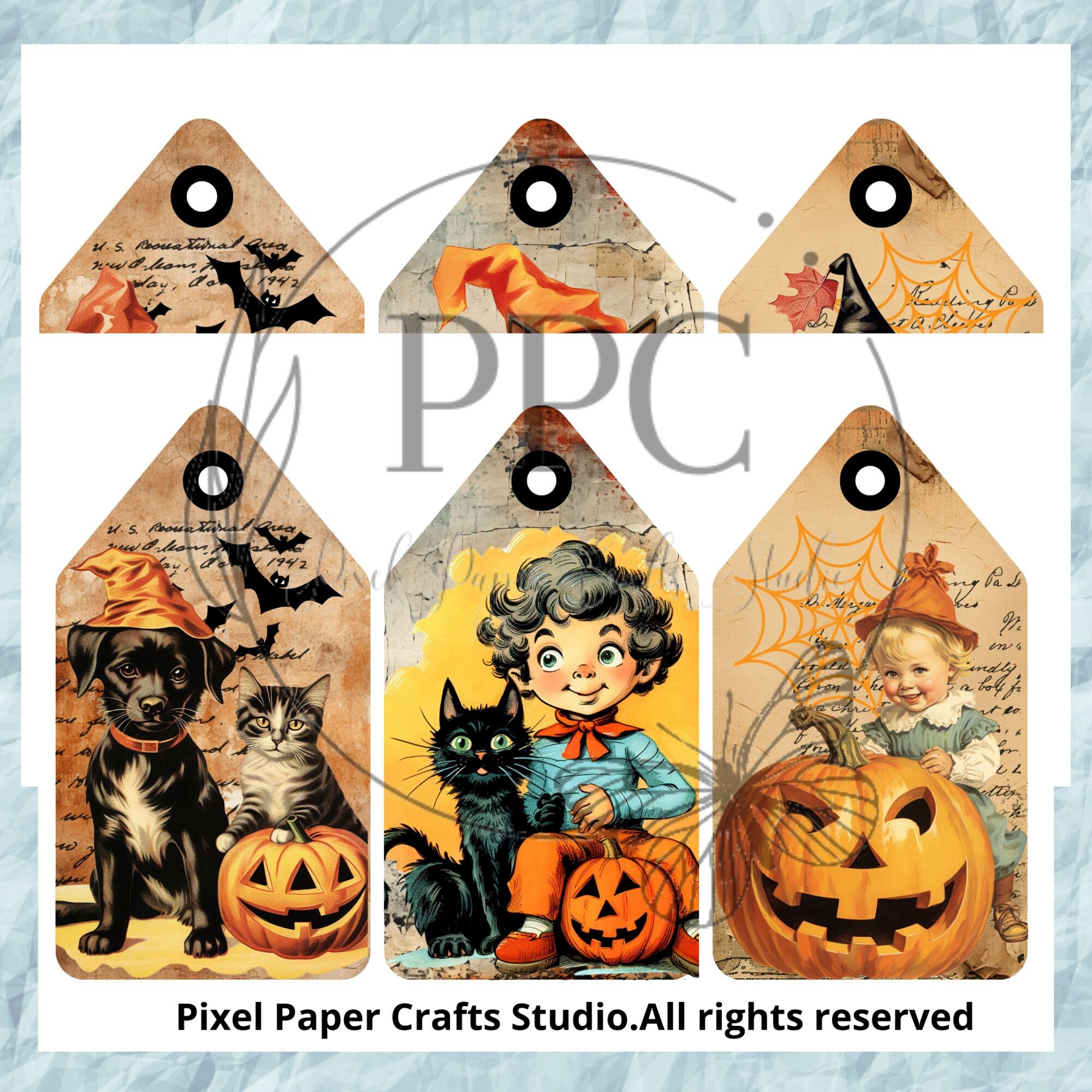 Vintage Halloween Printable Tags, Digital Junk Journal Tags, Gift Tags ...