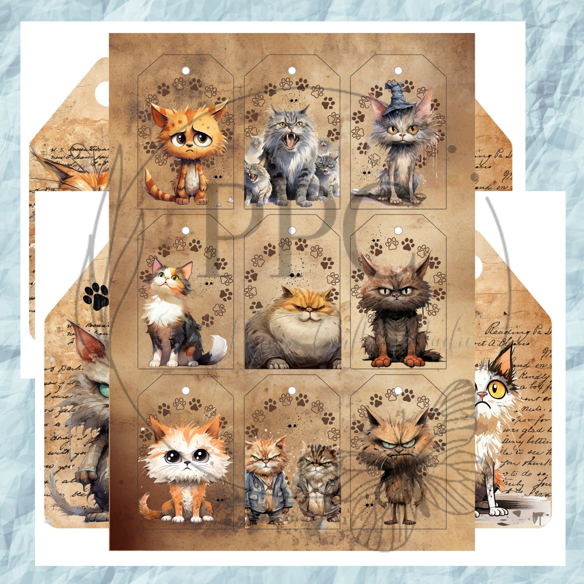 Funny Cats Tags Printable for Junk Journal, Digital Scrapbooking Tags ...
