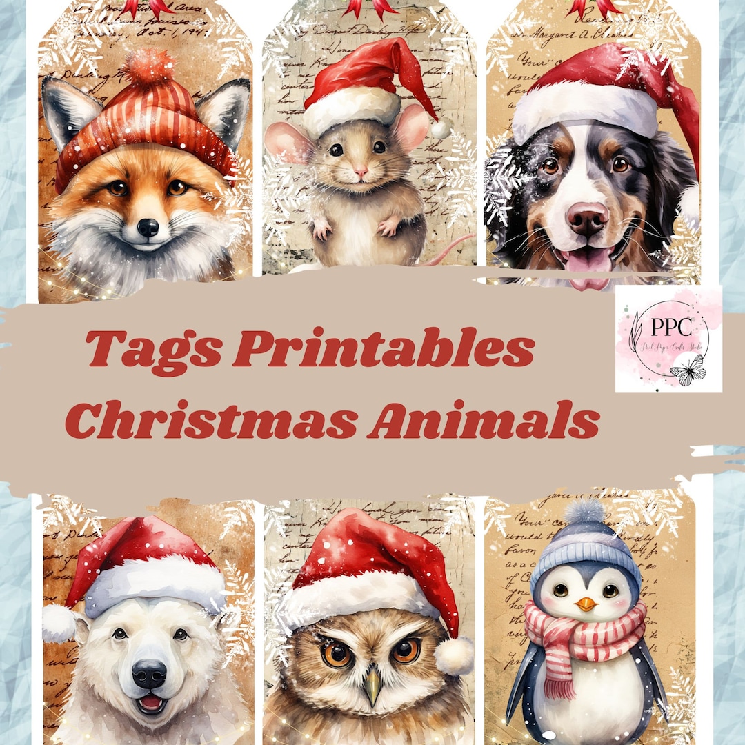 Christmas Animals Tags Printables, Digital Tags for Scrapbooking and ...