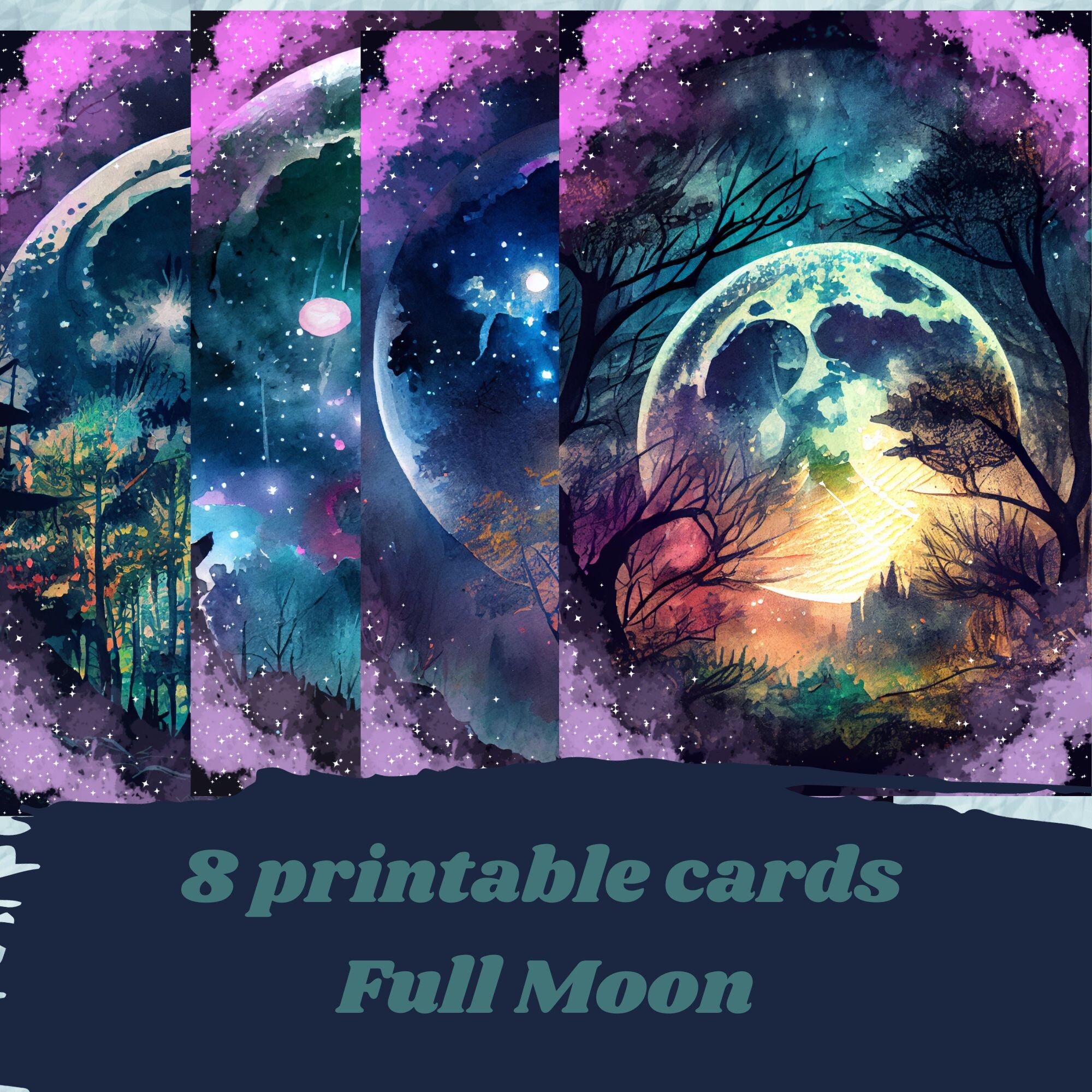 Printable Full Moon Celestial Cards, Journaling Cards, Scrapbooking ...
