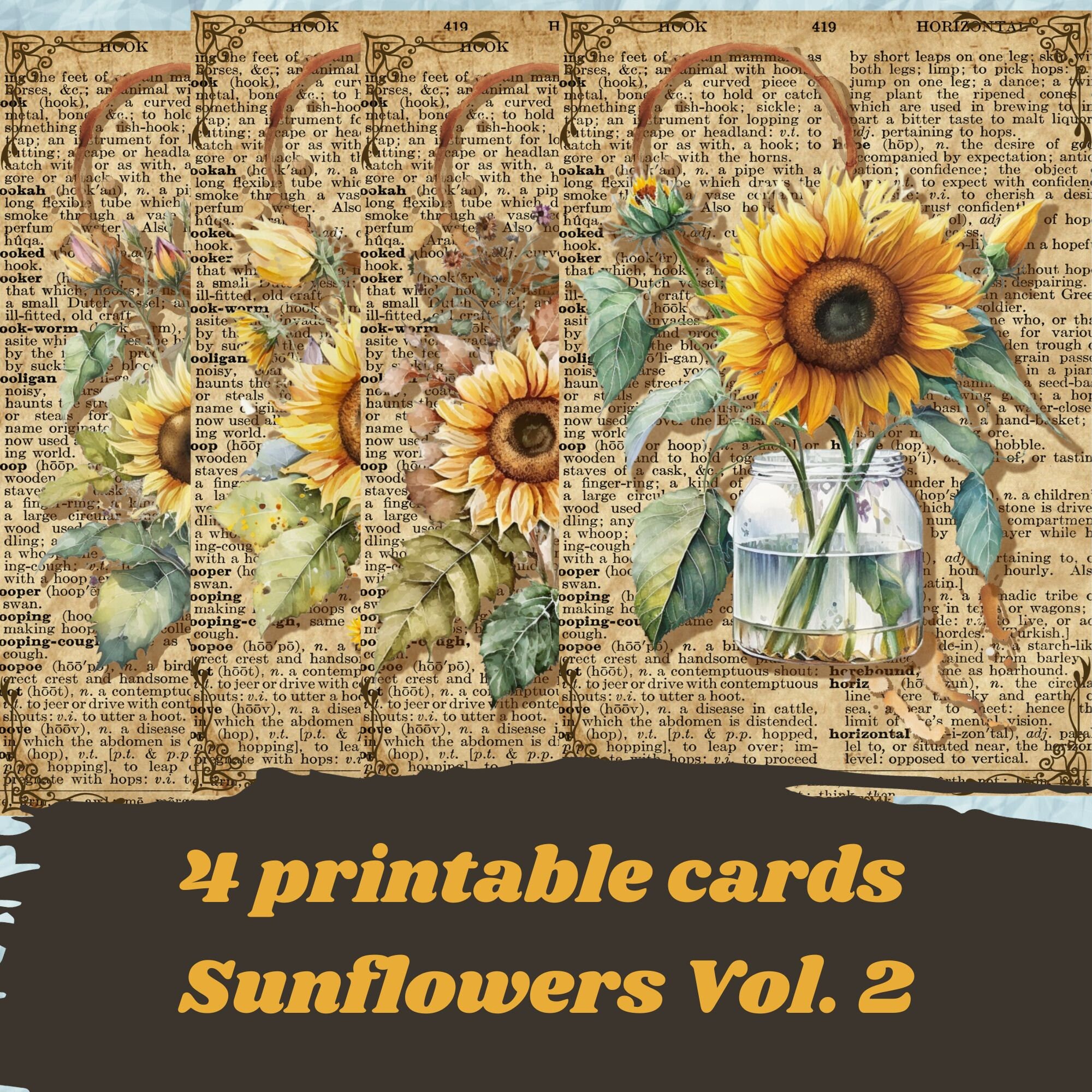 Printable Vintage Sunflower Cards for Journaling, Scrapbooking, Card ...