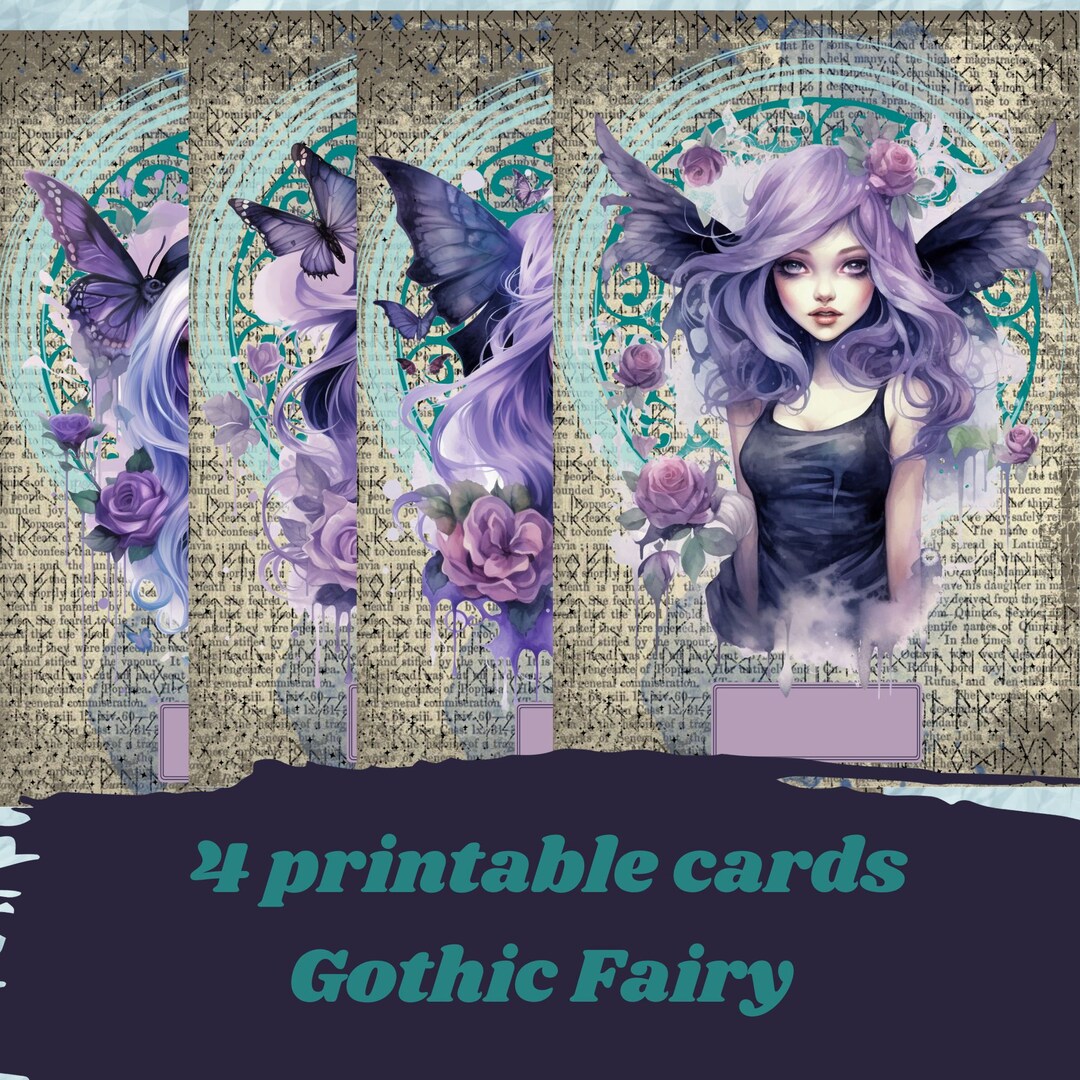 Tarjetas imprimibles hadas góticas, tarjetas digitales, efímera hadas ...