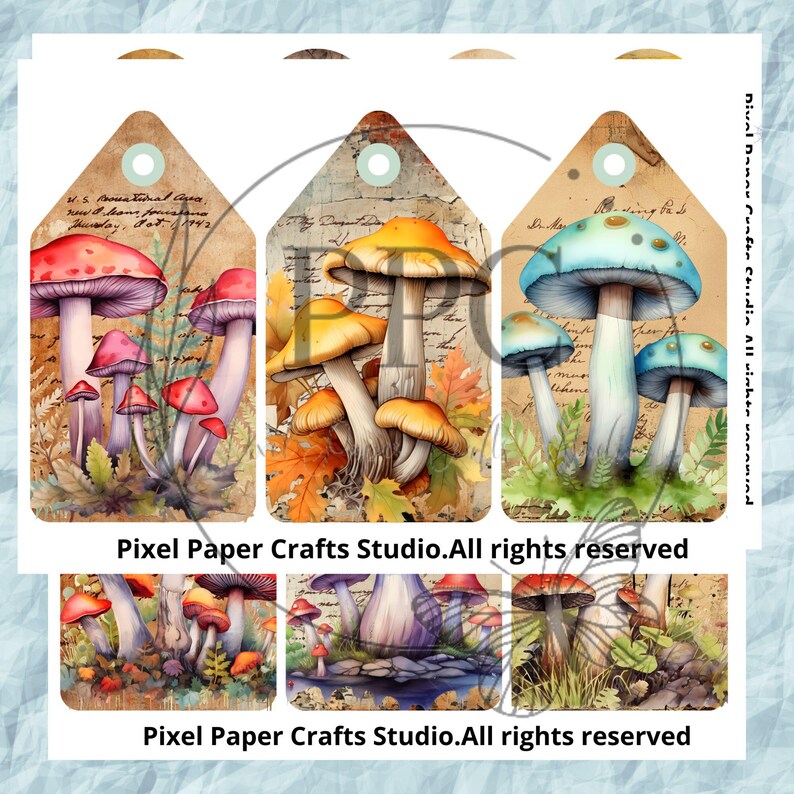 Mushroom Tags Printable , Mushroom Ephemera for Junk Journaling ...