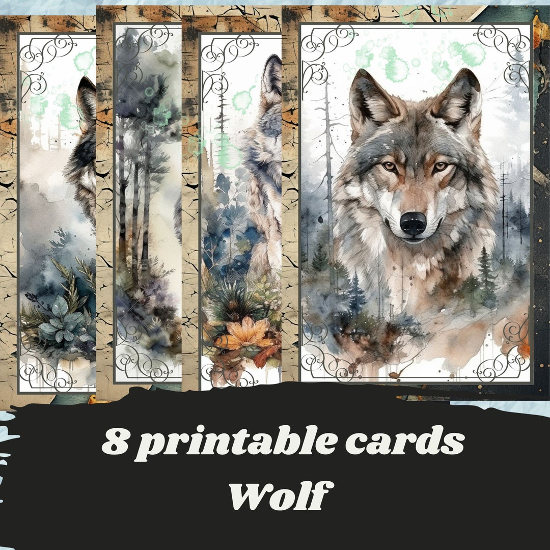 Printable Wolf Cards, Digital Cards, Digital Paper, Scrapbooking Cards ...