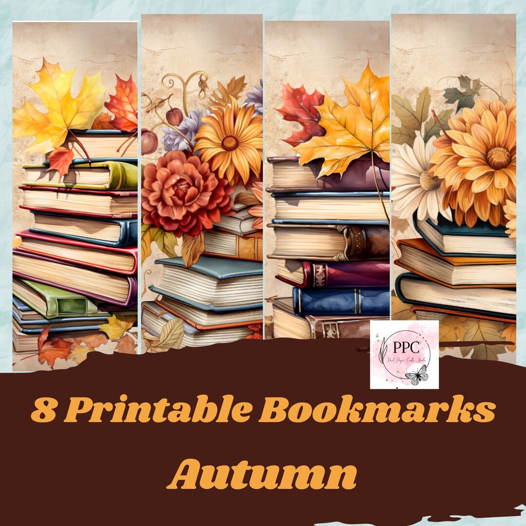 Autumn Bookmarks Printable, Digital Fall Books Bookmarks, Bookmark ...