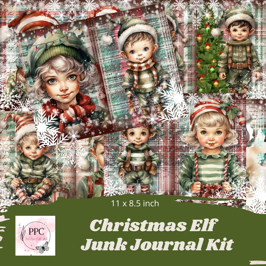 Christmas Elf Junk Journal Kit Printable, Scrapbooking Digital Paper ...