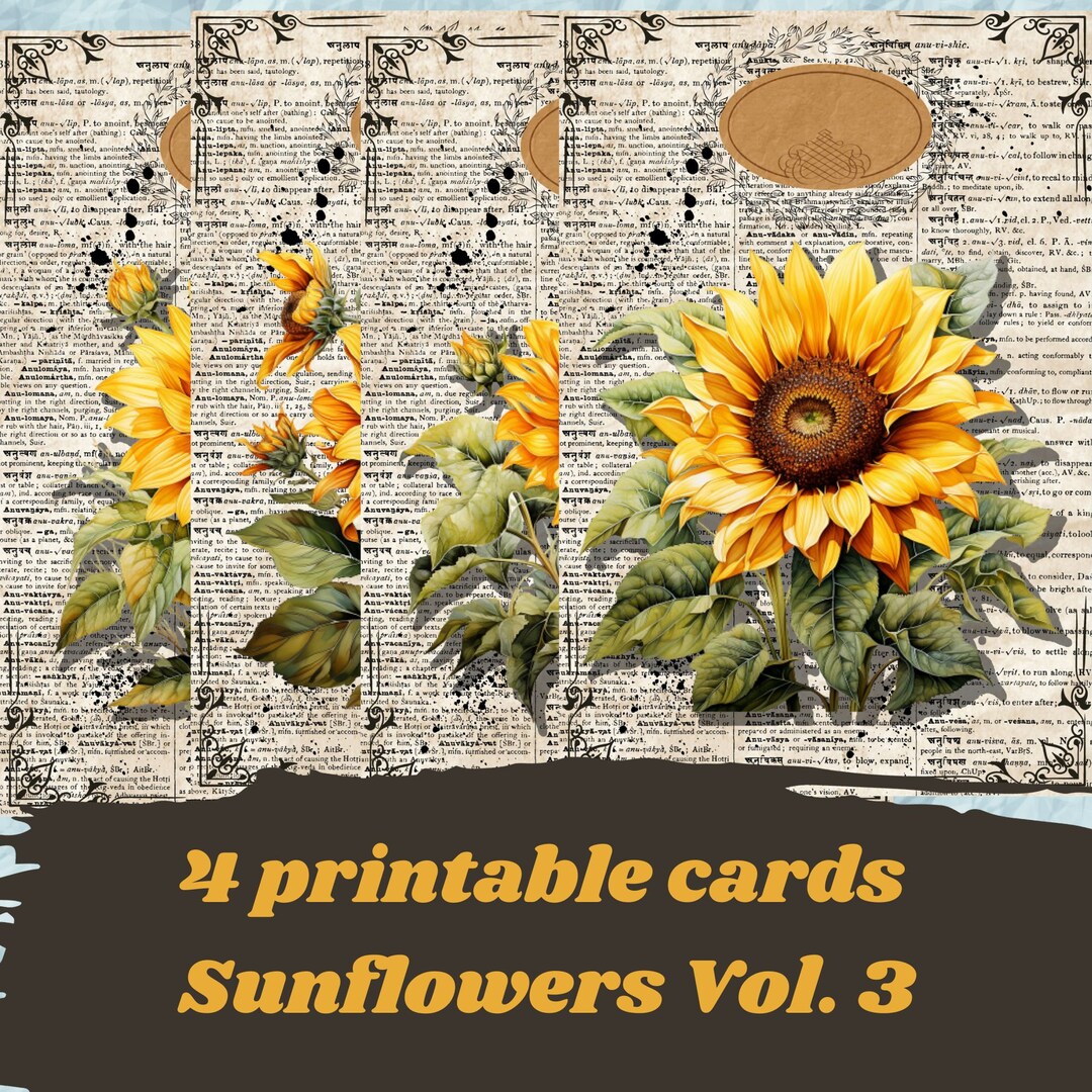 Vintage Sunflowers Cards Printables, Digital Cards for Junk Journal and ...