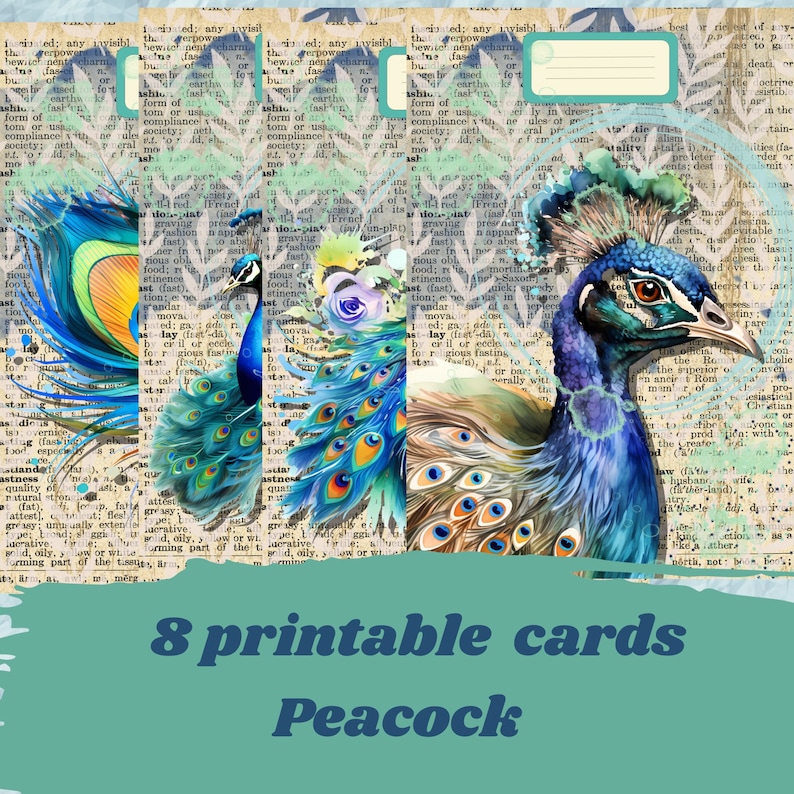 Printable Peacock Cards, Journaling Cards, Digital Cards, Digital Paper ...