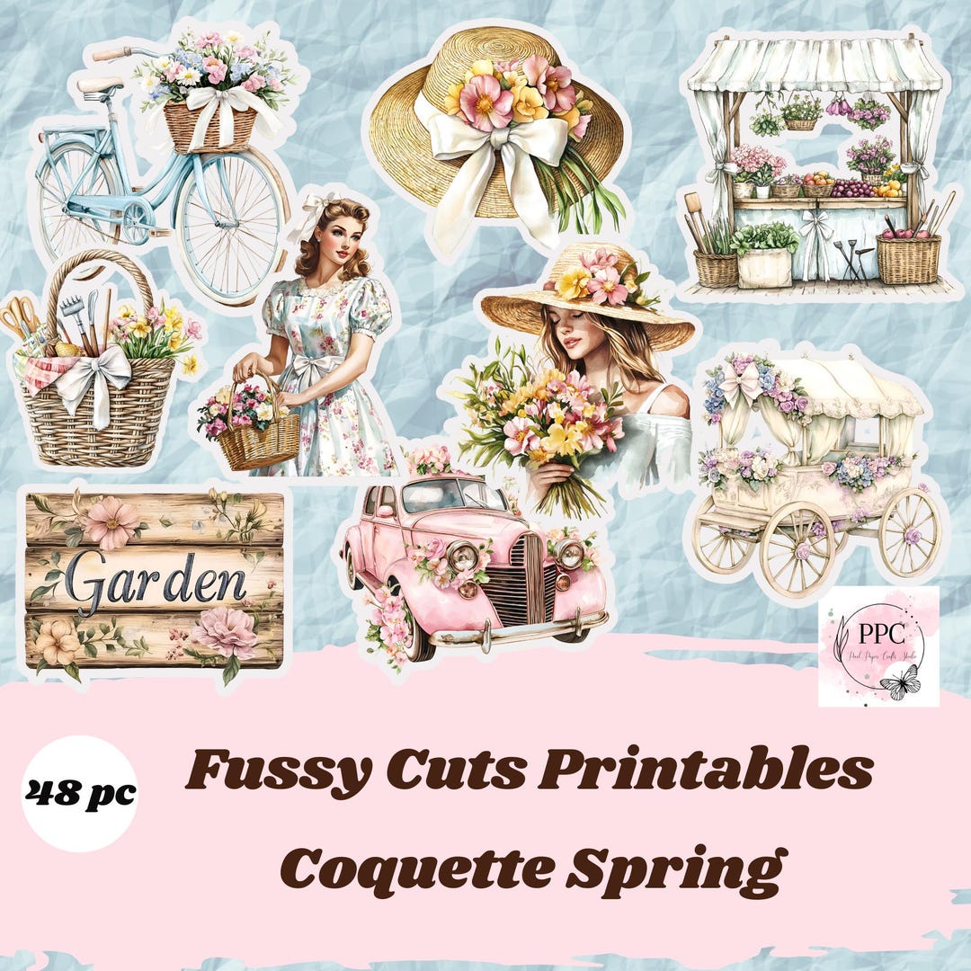 Coquette Spring Fussy Cuts Printables, Spring Ephemera for Junk Journal ...