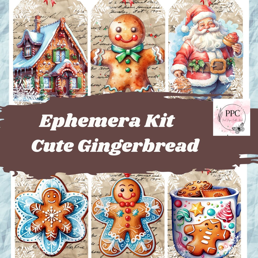 Cute Christmas Gingerbread Ephemera Kit Printable, Digital Ephemera for ...