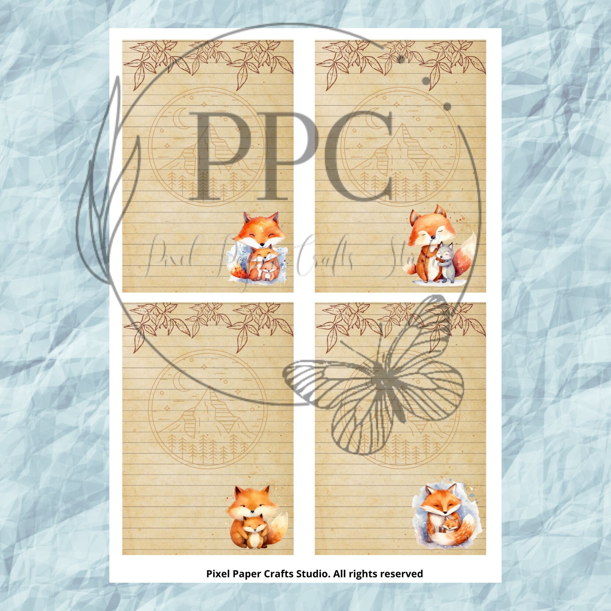 Printable Fox Note Cards for Junk Journal, Journal Note Cards, Digital ...