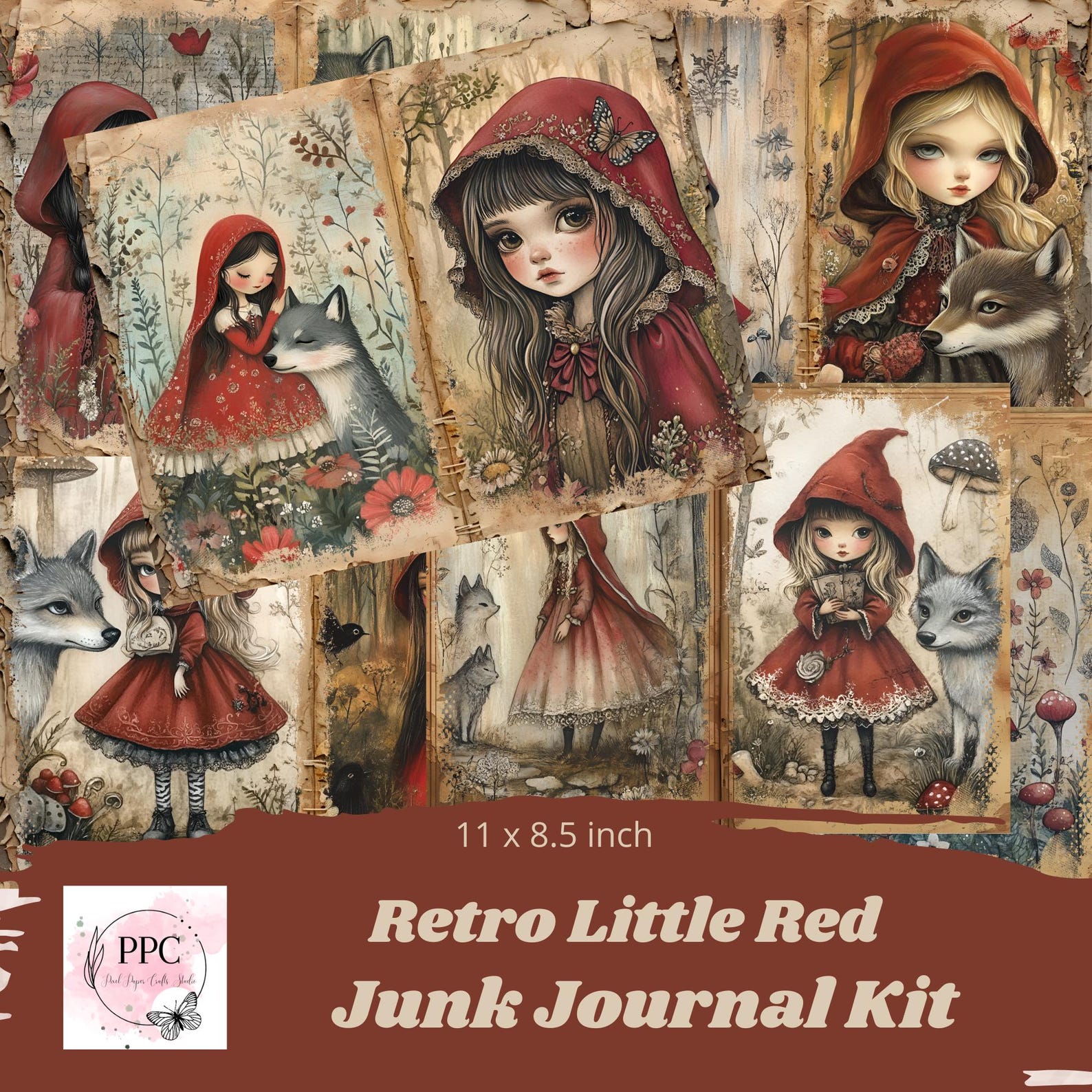 Retro Little Red Junk Journal Kit Printable, Junk Jurnal Supplies ...