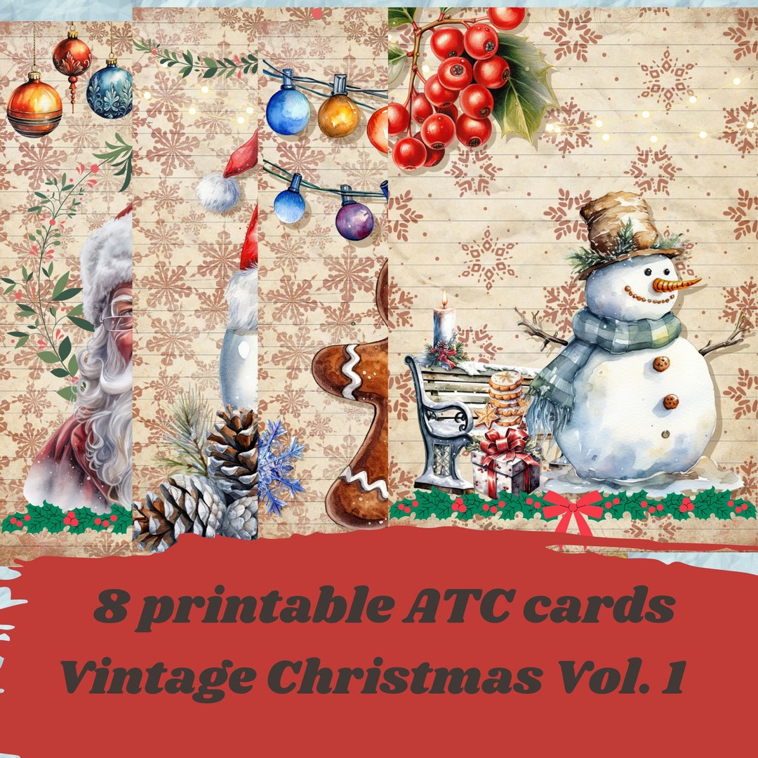 Printable Vintage Christmas Cards Digital ATC Cards Digital - Etsy