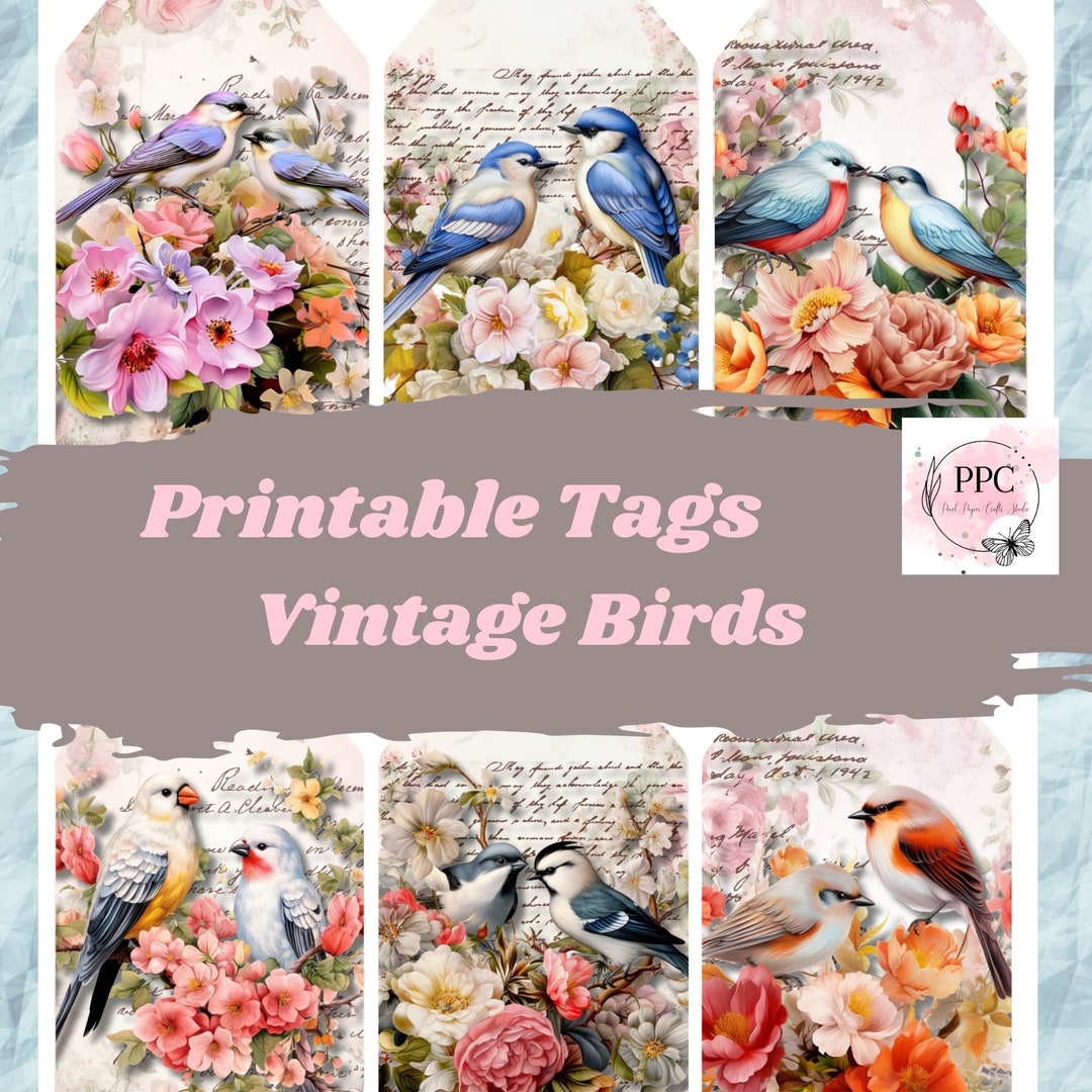 Birds Printable Tags, Ephemera for Junk Journaling, Scrapbooking, Paper ...