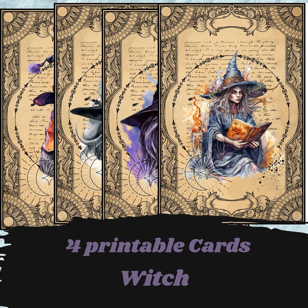 Vintage Witch Cards Printable, Witchy Cards for Scrapbooking ...