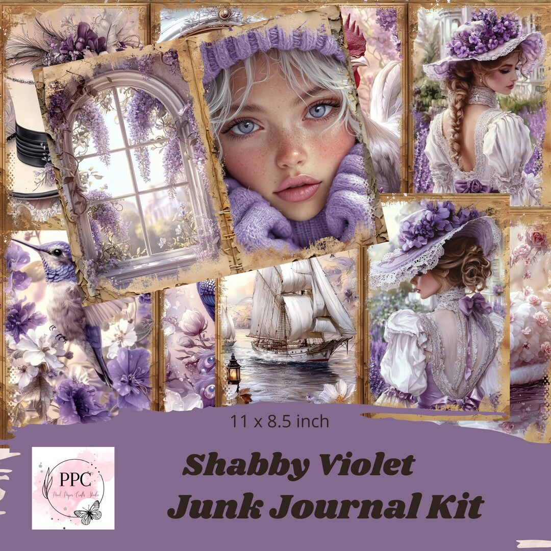 Violet Shabby Chic Junk Journal Kit, Shabby Chic Junk Journal, Junk ...